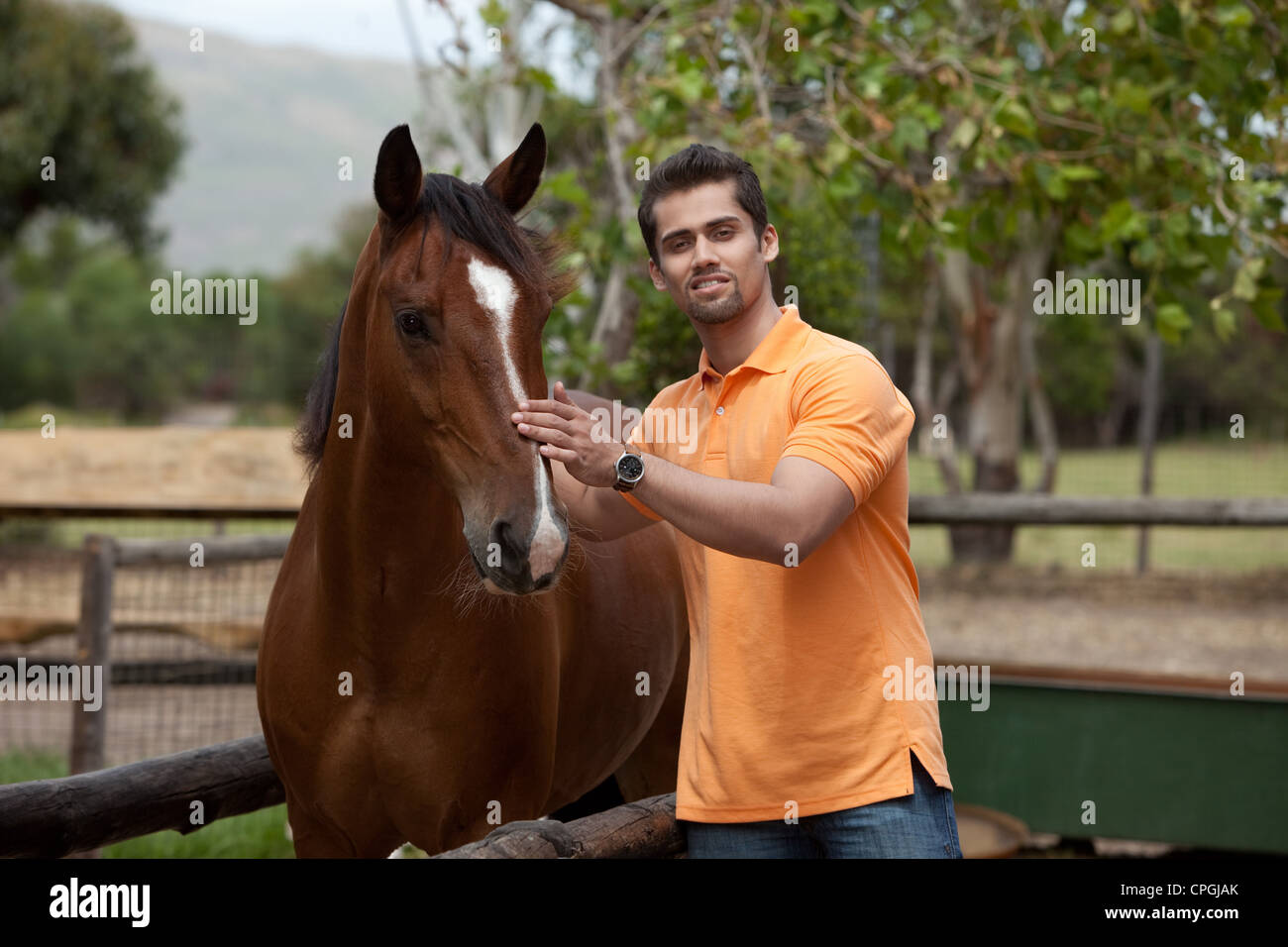Man holding a horse, smiling Stock Photo - Alamy