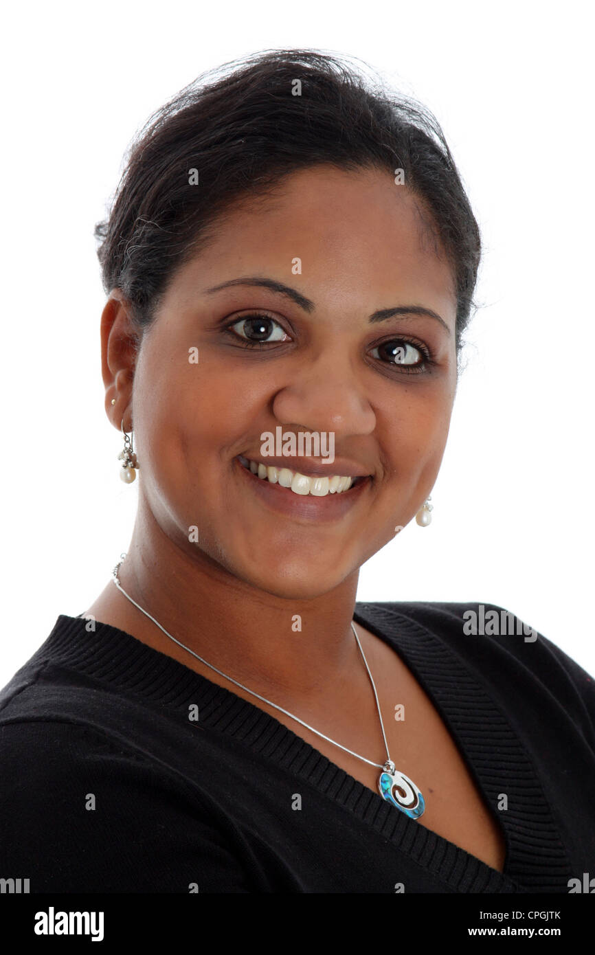 Portrait of a minority woman on white background Stock Photo - Alamy