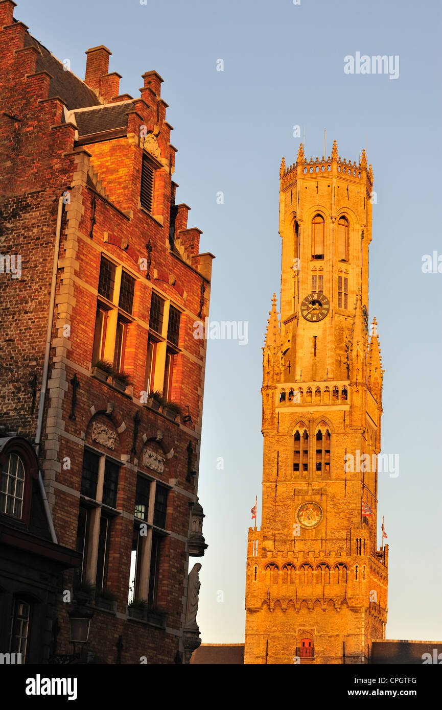 Belfry tower at sunset, Bruges, Belgium Stock Photo - Alamy