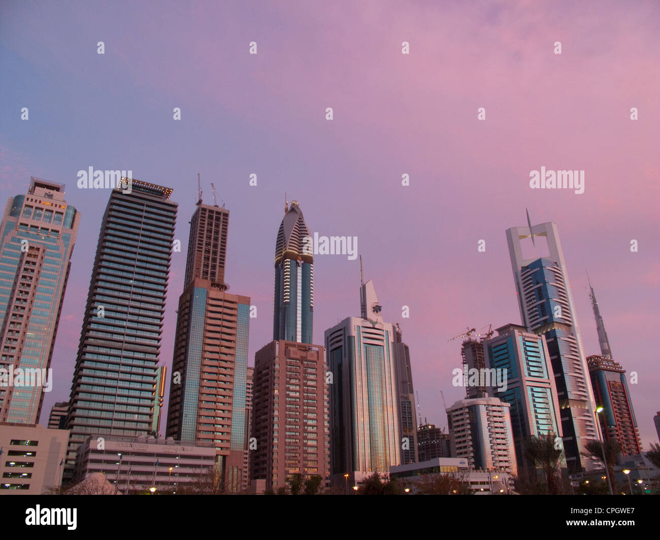 Towers on Sheikh Zayed Road in Dubai - Business District Stock Photo ...
