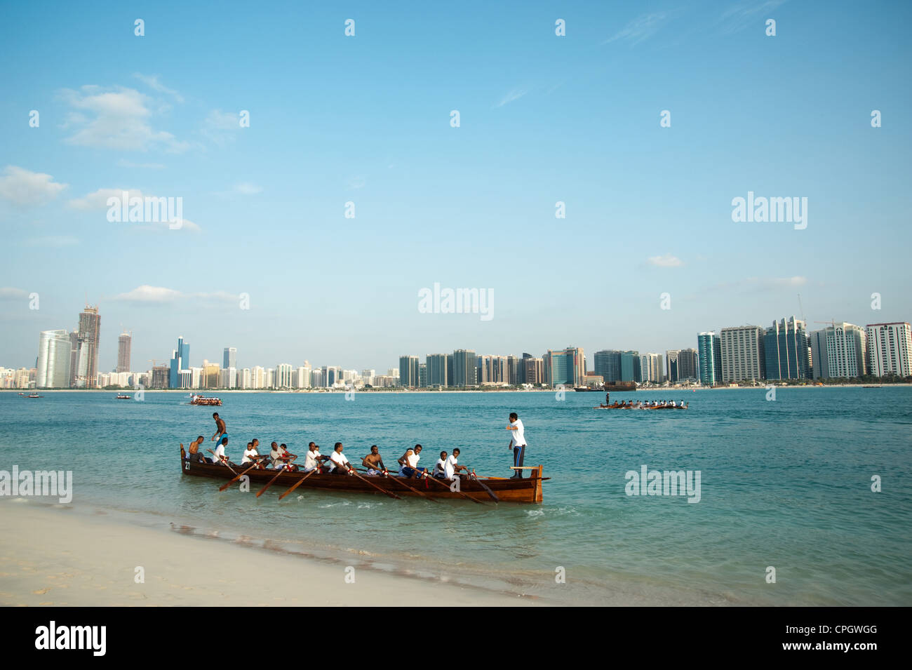 Traditional Rowing Dhow with Abu Dhabi sky in background, UAE Stock ...