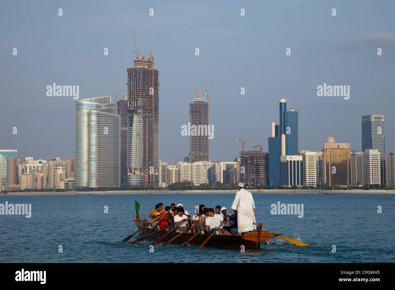 Traditional Rowing Dhow with Abu Dhabi sky in background, UAE Stock ...