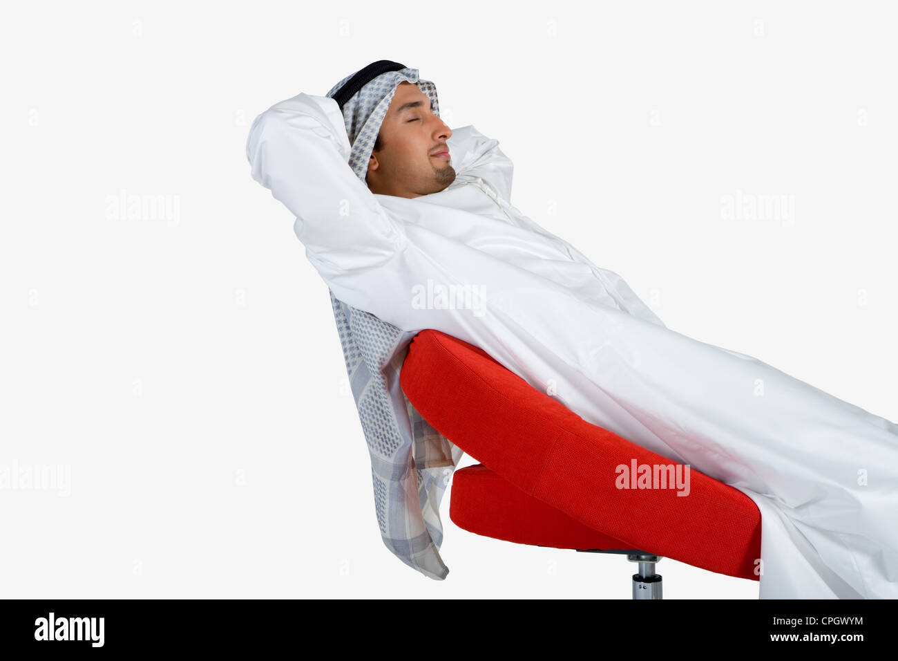 Young man sleeping on chair, side view Stock Photo - Alamy