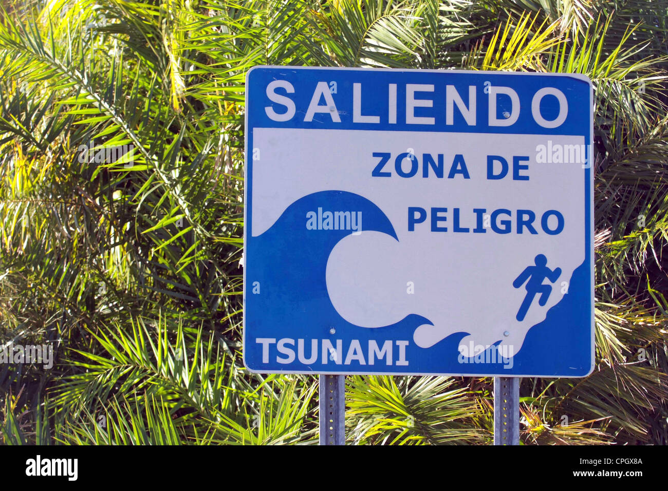 PUERTO RICO - Beachfront signs warn of tidal waves Stock Photo - Alamy