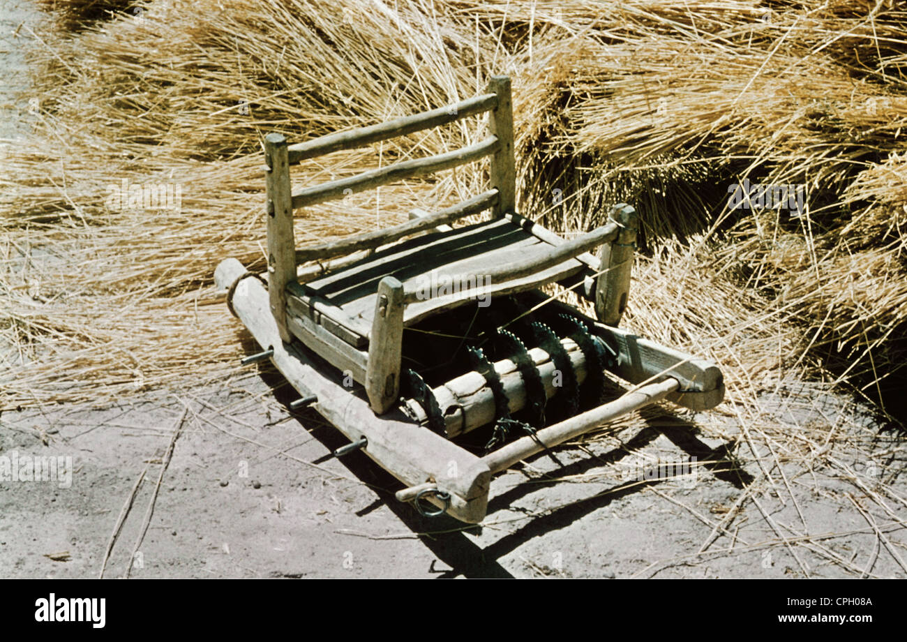 geography / travel, Iran, agriculture, threshing board, 1960s ...