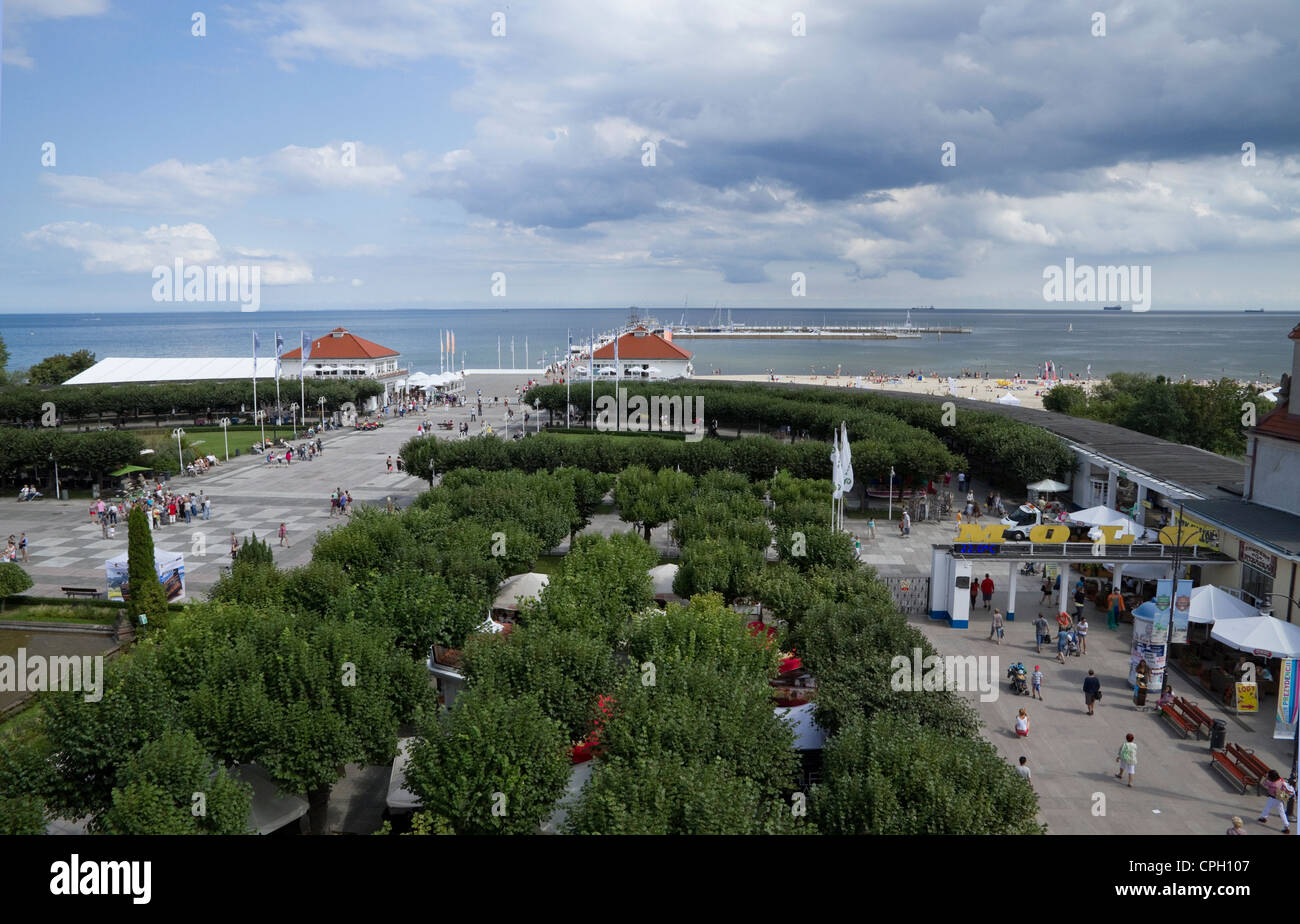 The Molo or pier area of the town of Sopot seen from a bird's eye view ...