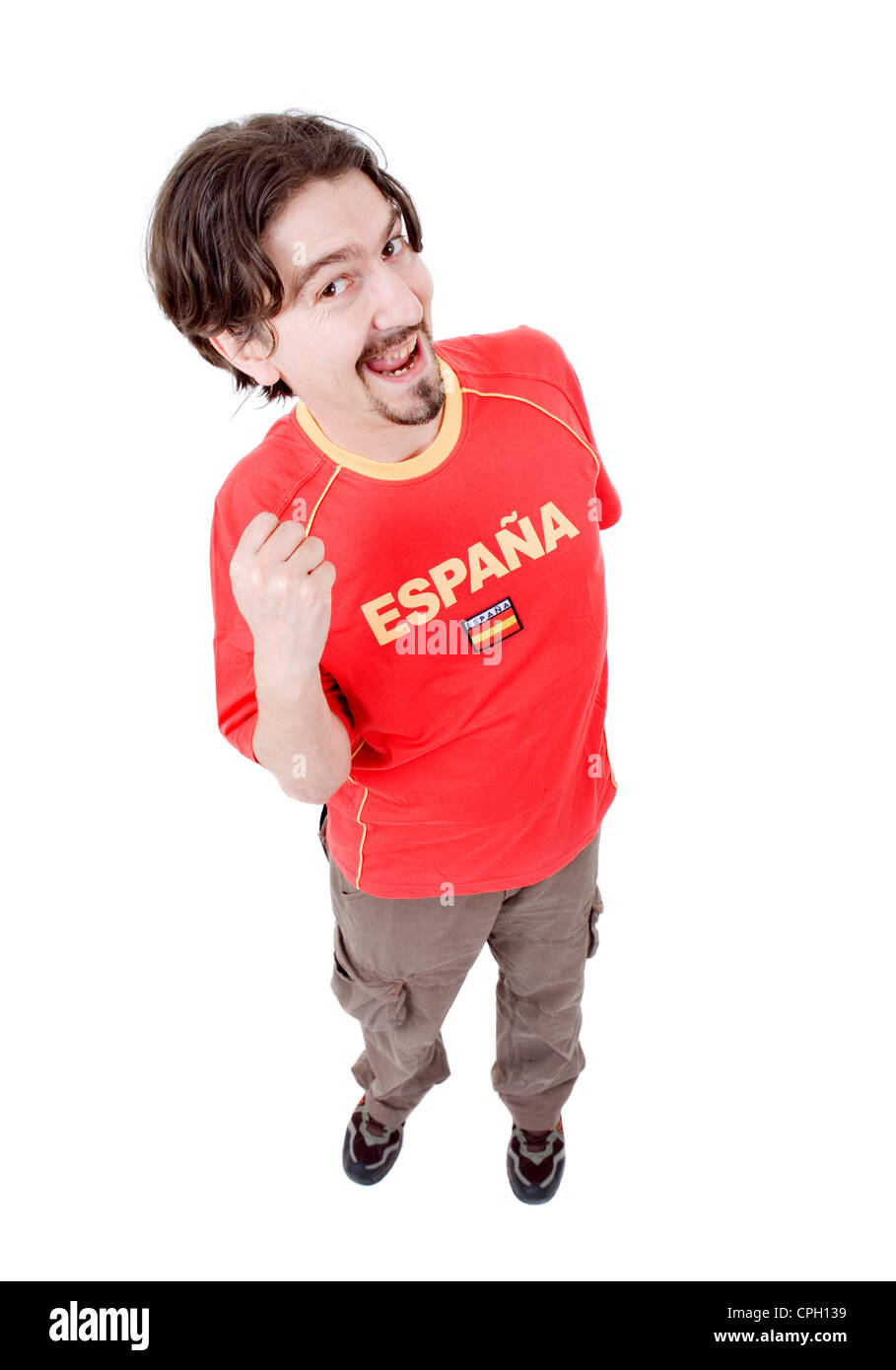 happy spanish man supporter, isolated on white Stock Photo - Alamy