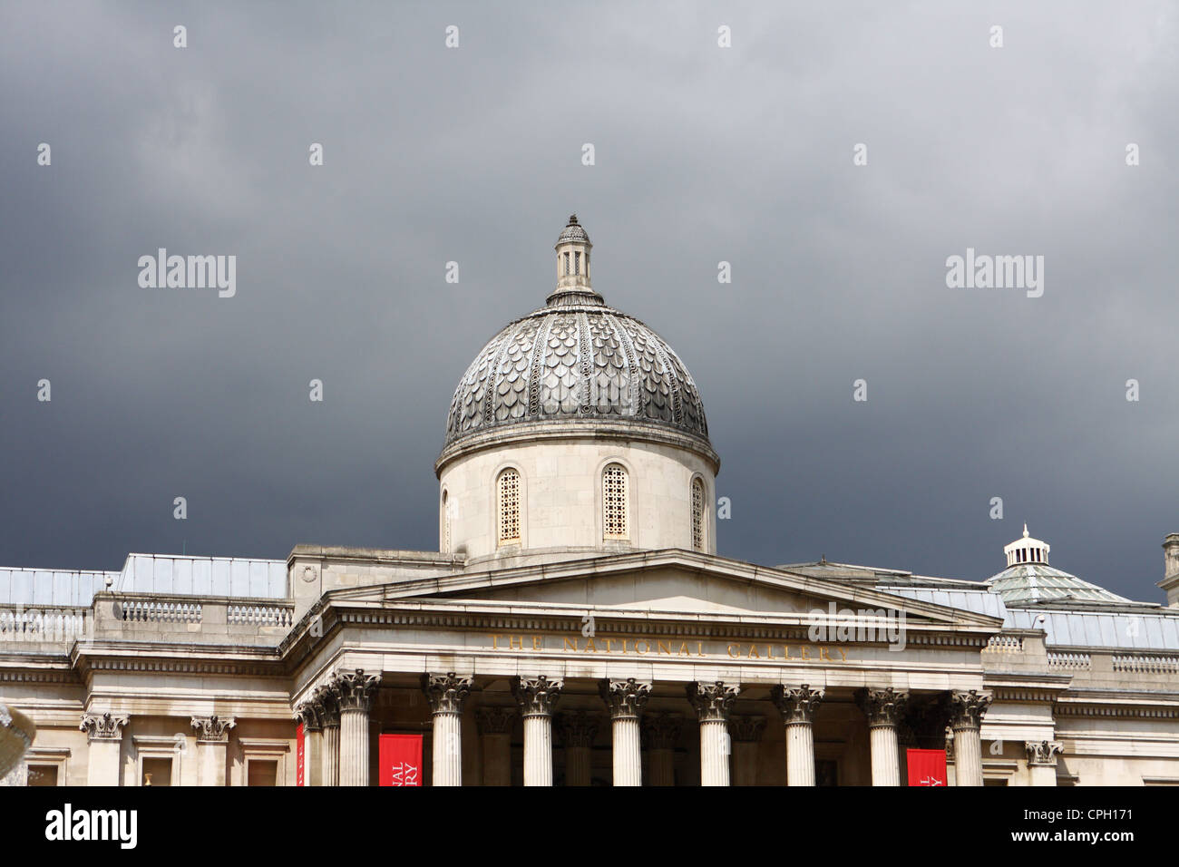 the top of the National Portrait Gallery in Trafalgar Square, London ...