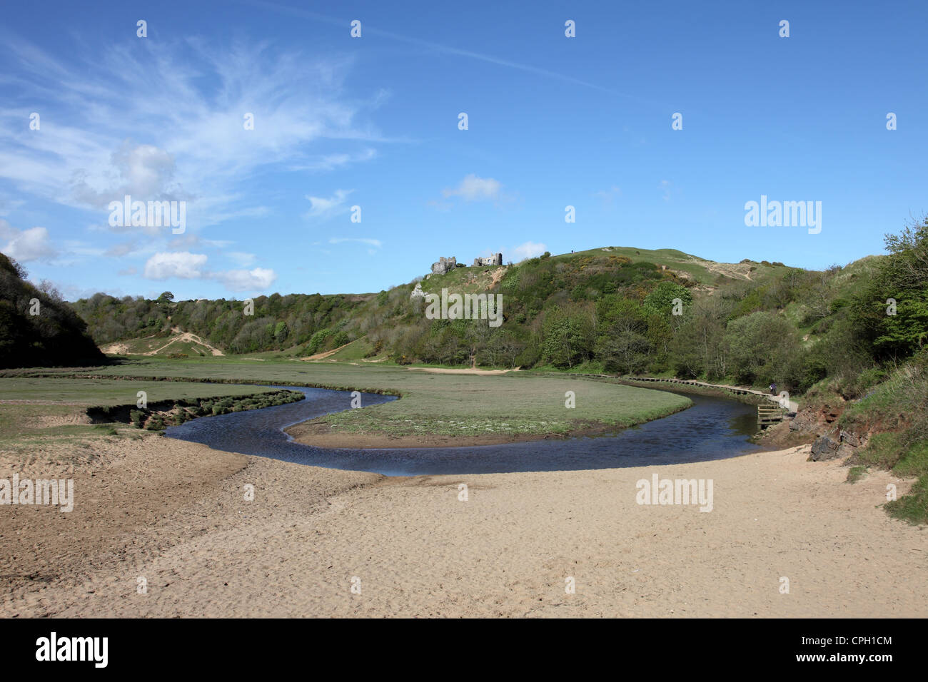 Pennard Pill (Stream) and Pennard Castle Three Cliffs Bay Gower Wales ...