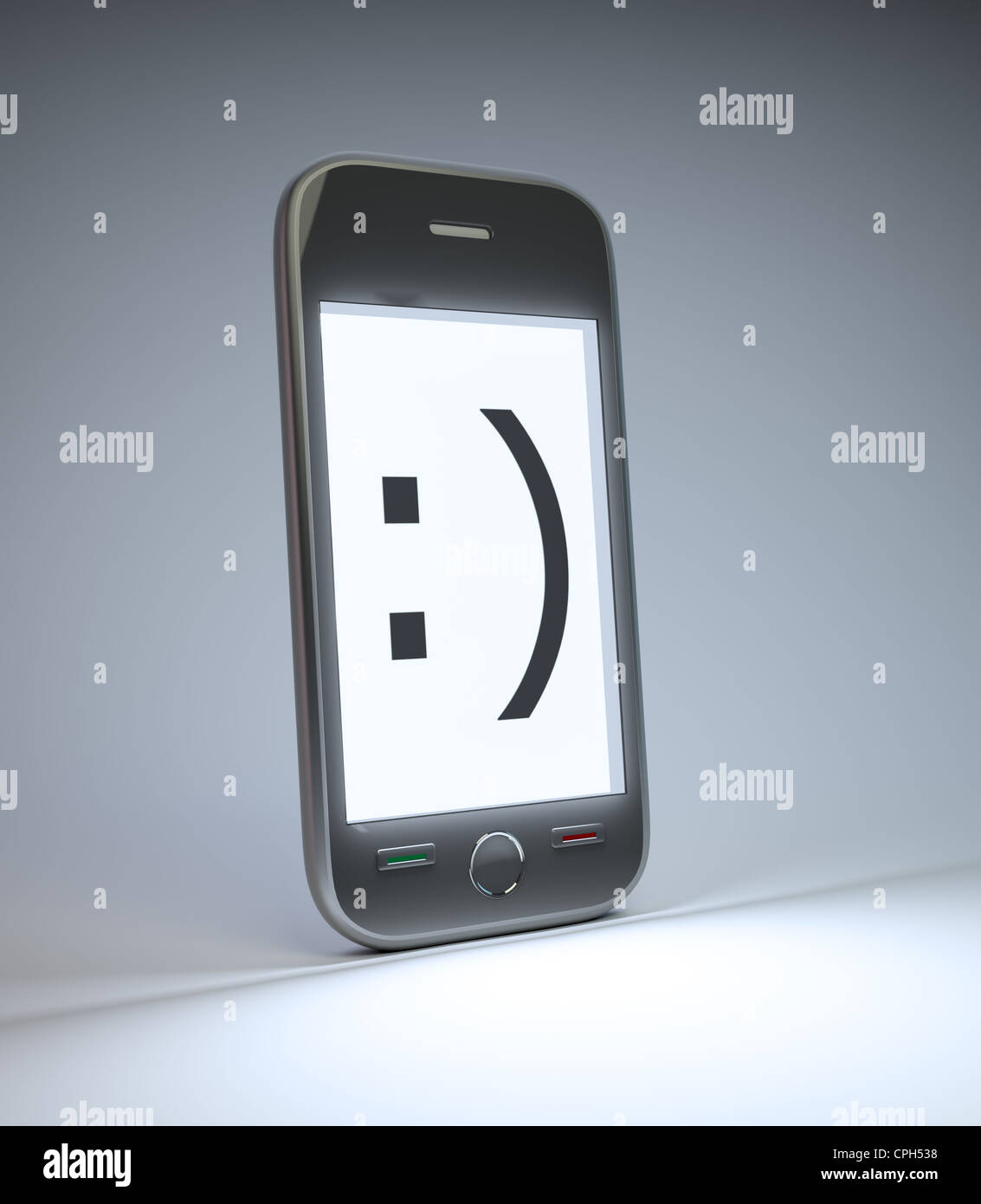 A smartphone with a smile emoticon Stock Photo - Alamy