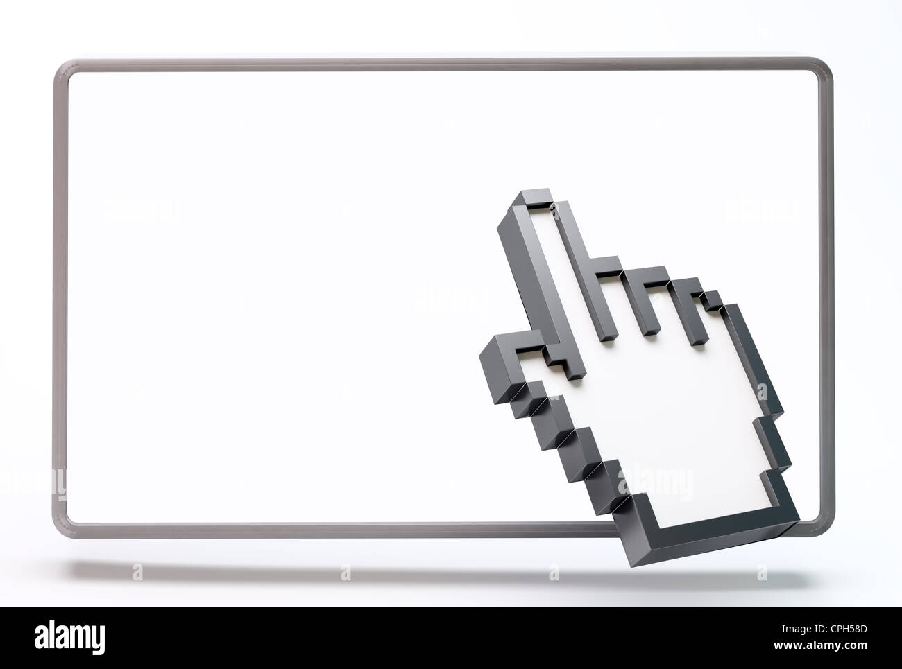 3D computer hand cursor clicking a blank screen Stock Photo - Alamy