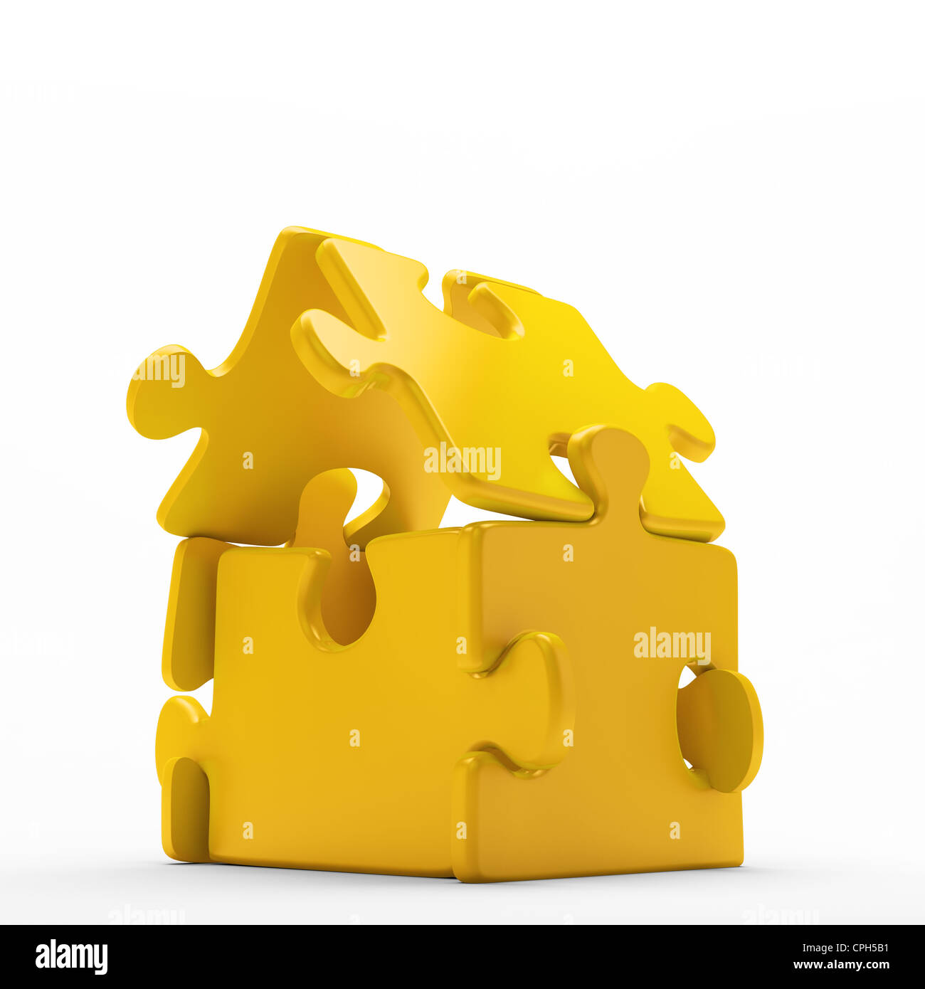 A house icon build out of golden jigsaw puzzle pieces Stock Photo - Alamy