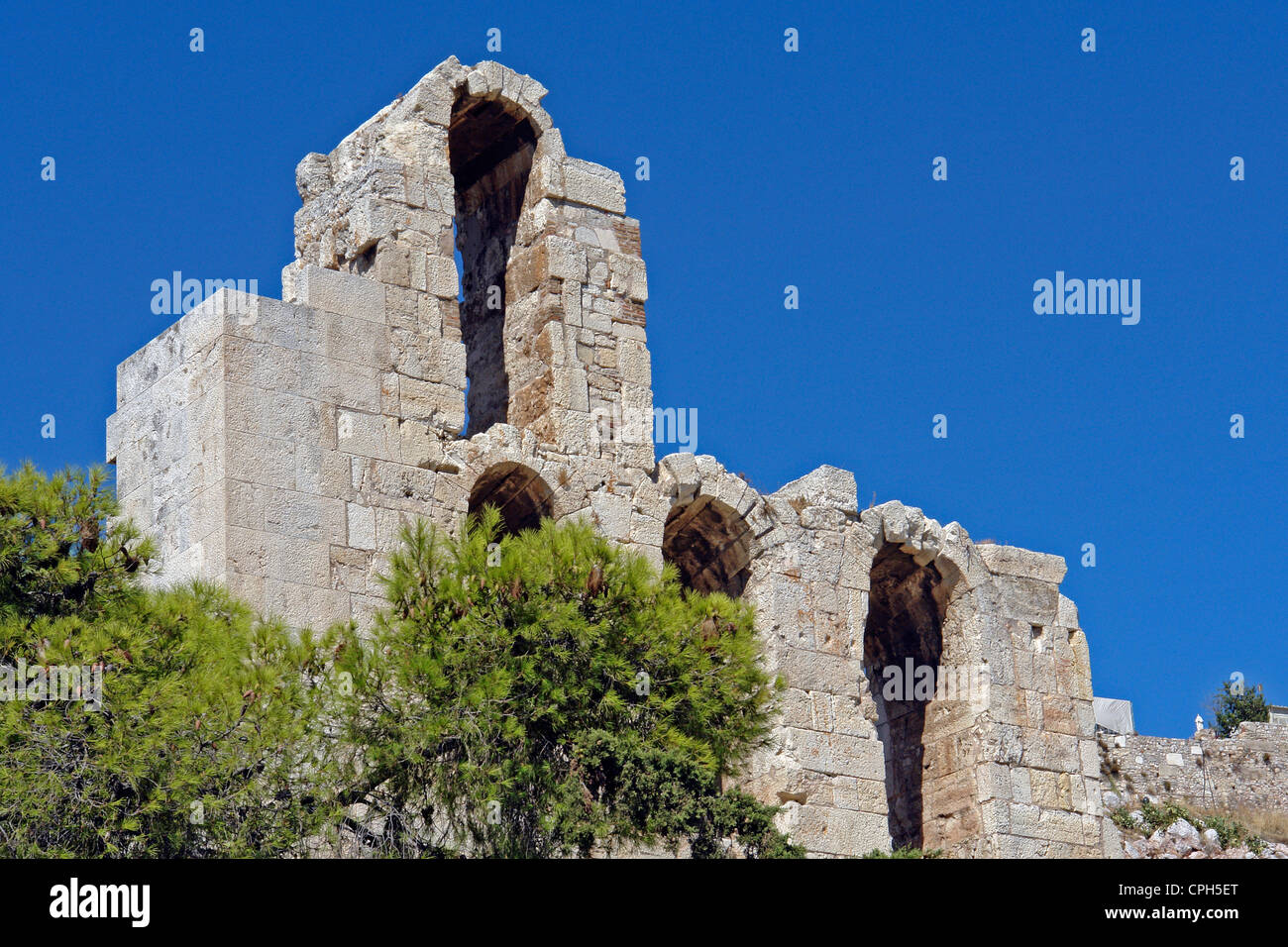 Europe, Greece, Attica, Athens, Acropolis, Odeum, Herodes Attikos, arc ...