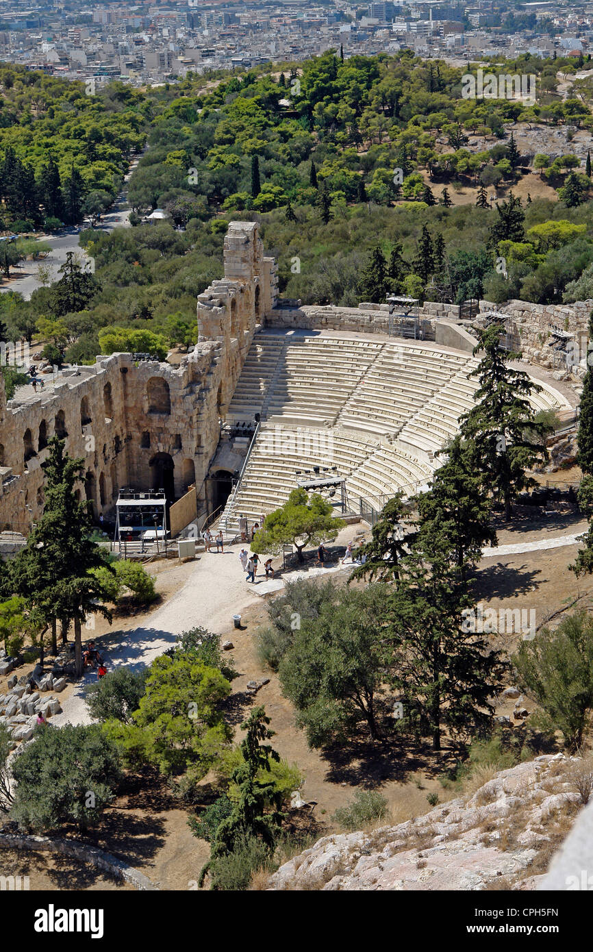 Europe, Greece, Attica, Athens, Acropolis, Odeum, Herodes Attikos, arc ...