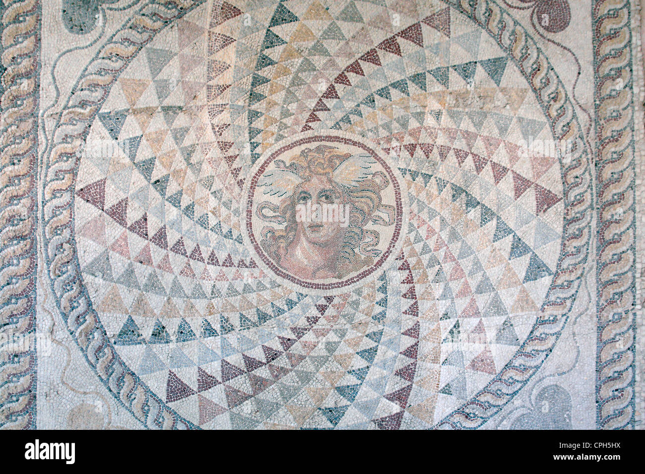 Europe, Greece, Attica, Athens, ground mosaic, excavation, detail ...