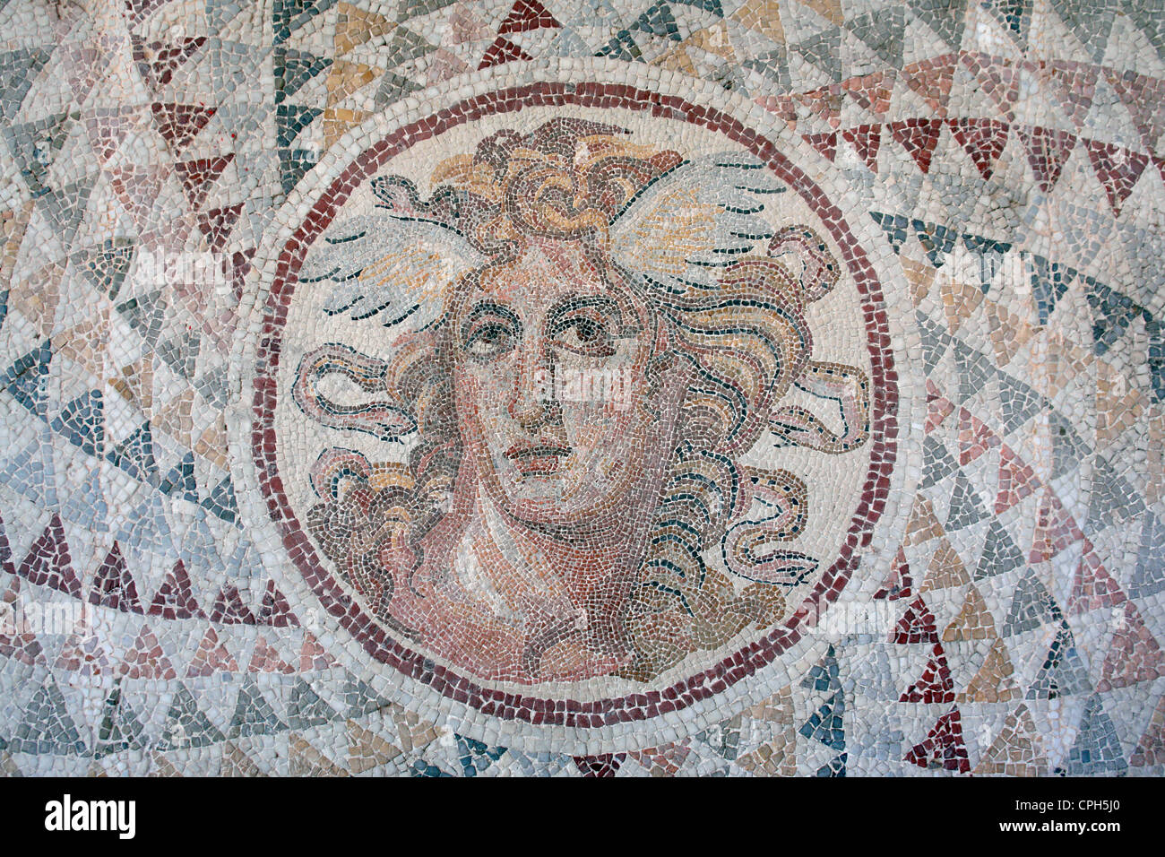Europe, Greece, Attica, Athens, ground mosaic, excavation, detail ...