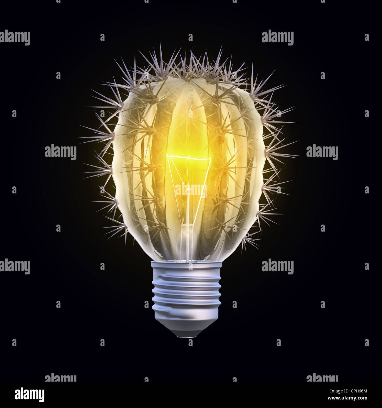 A glowing light bulb shaped like a cactus Stock Photo - Alamy