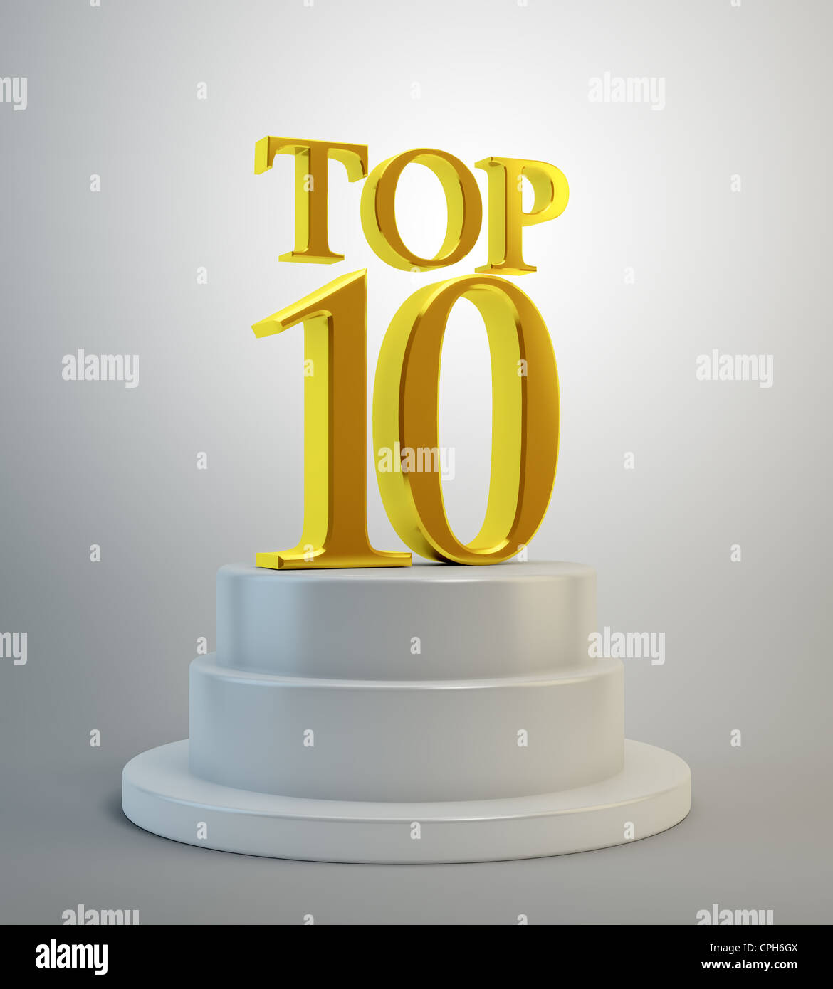 Golden top ten text on a white podium Stock Photo - Alamy