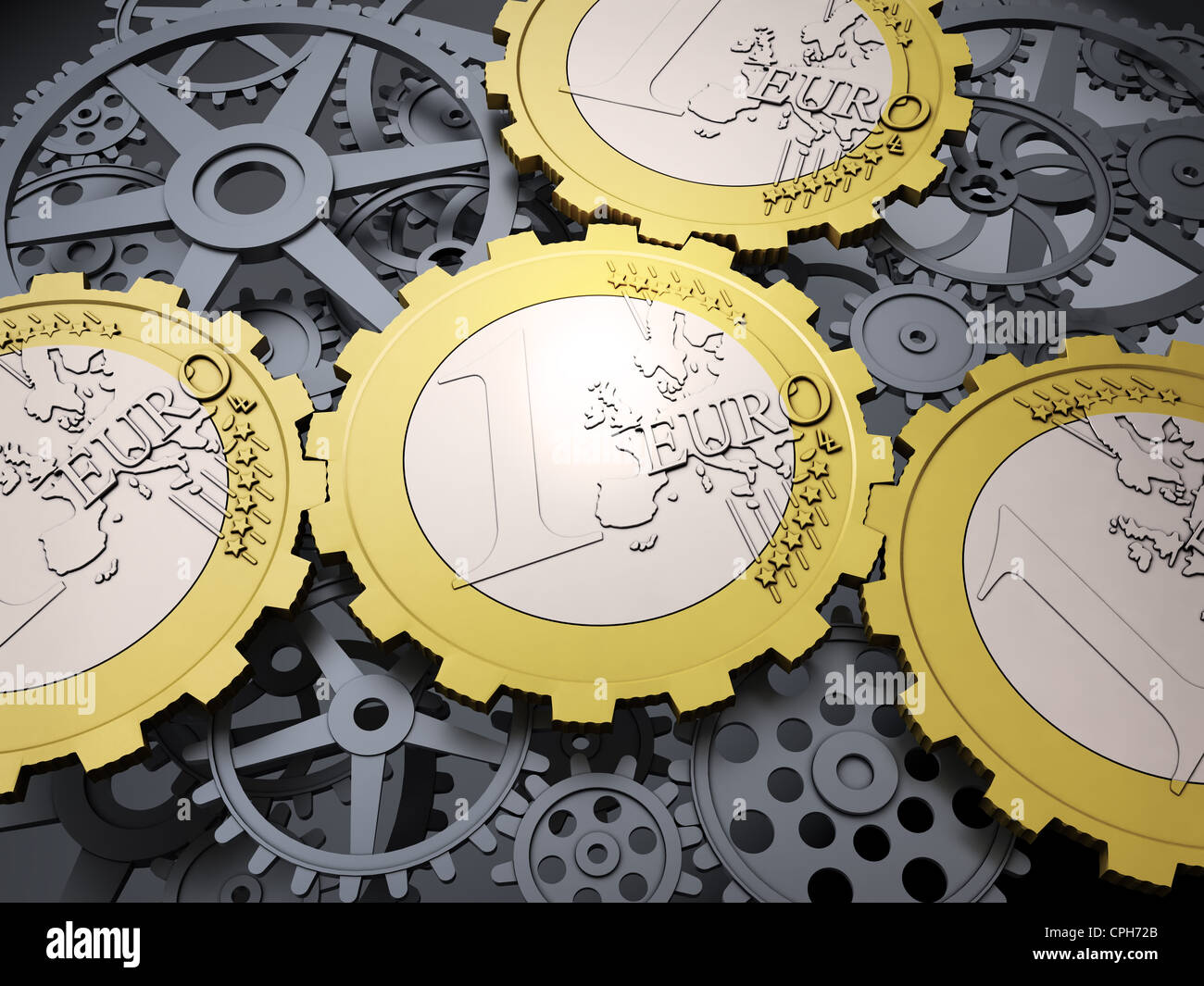 Euro coin gears and cog wheels - european financial system Stock Photo ...