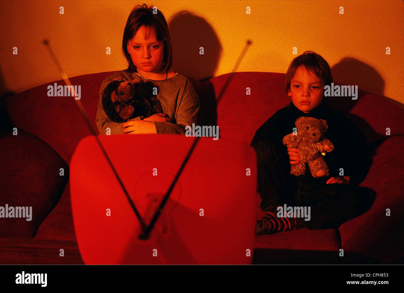 broadcast, television, viewer, children in front of a television set ...