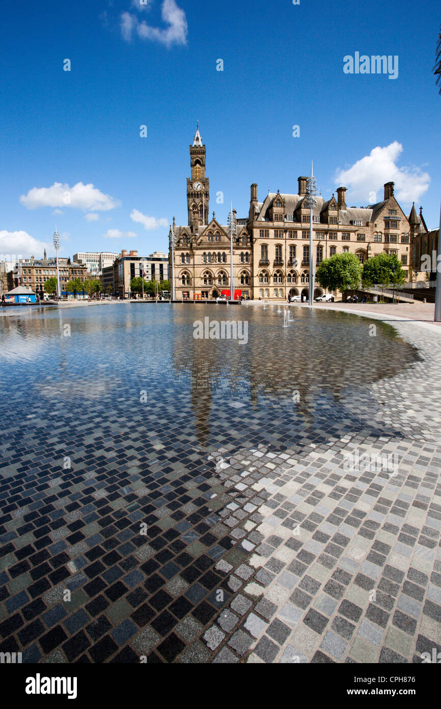 City Park Fountains and City Hall Bradford West Yorkshire England Stock ...