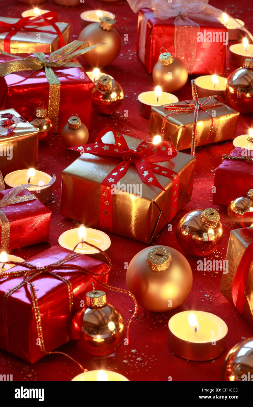 decoration, present, presents, glitter, candles, light, close-up ...