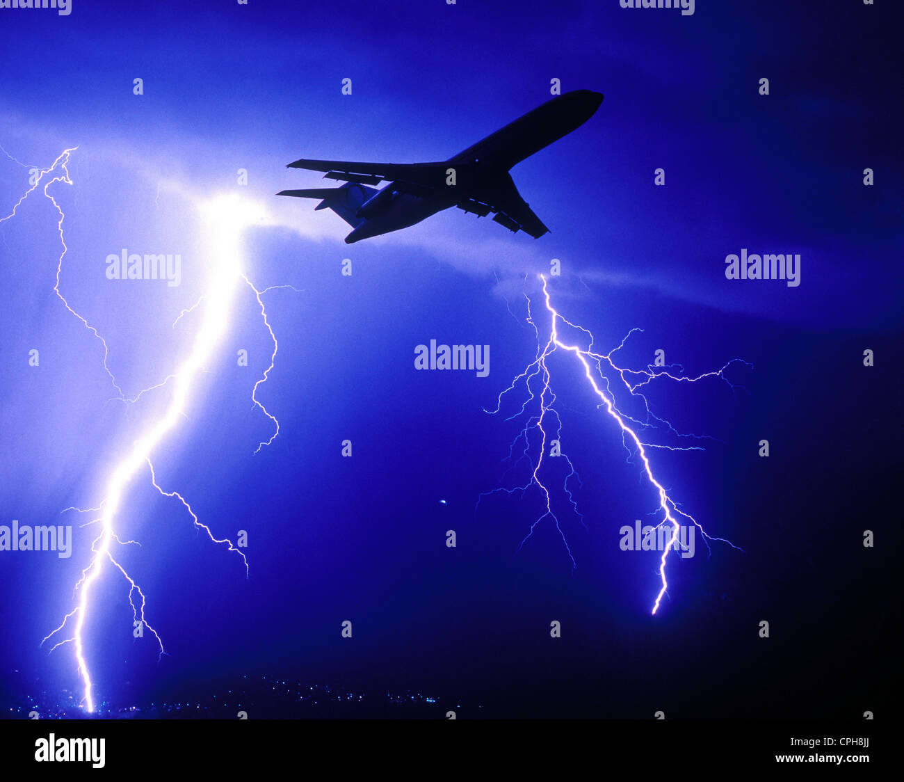 Airplane, fly, sky, thunderstorm, flash, night, travel, security ...