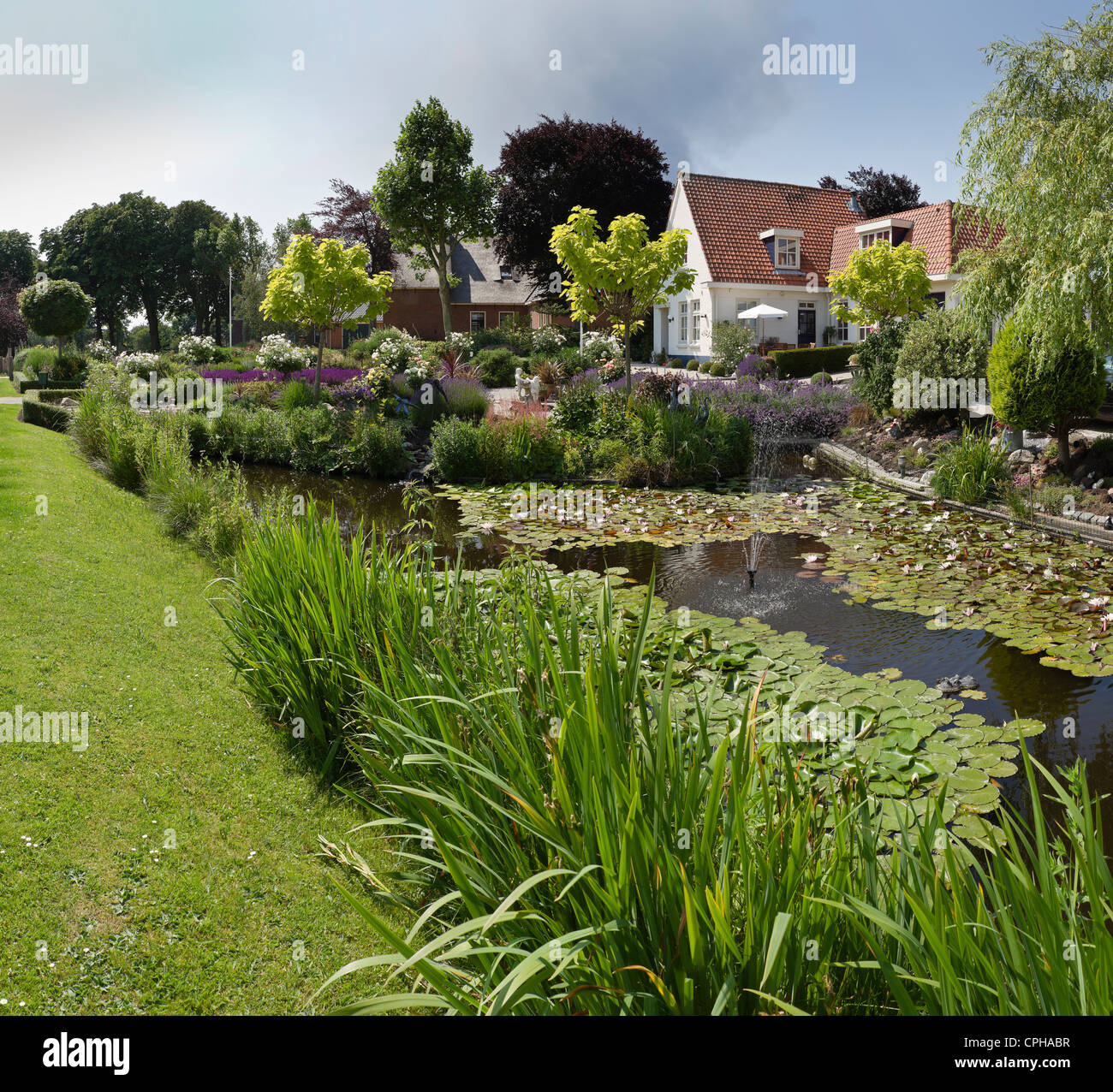 Netherlands, Holland, Europe, Vennemeer, Oud Ade, house, water, flowers ...