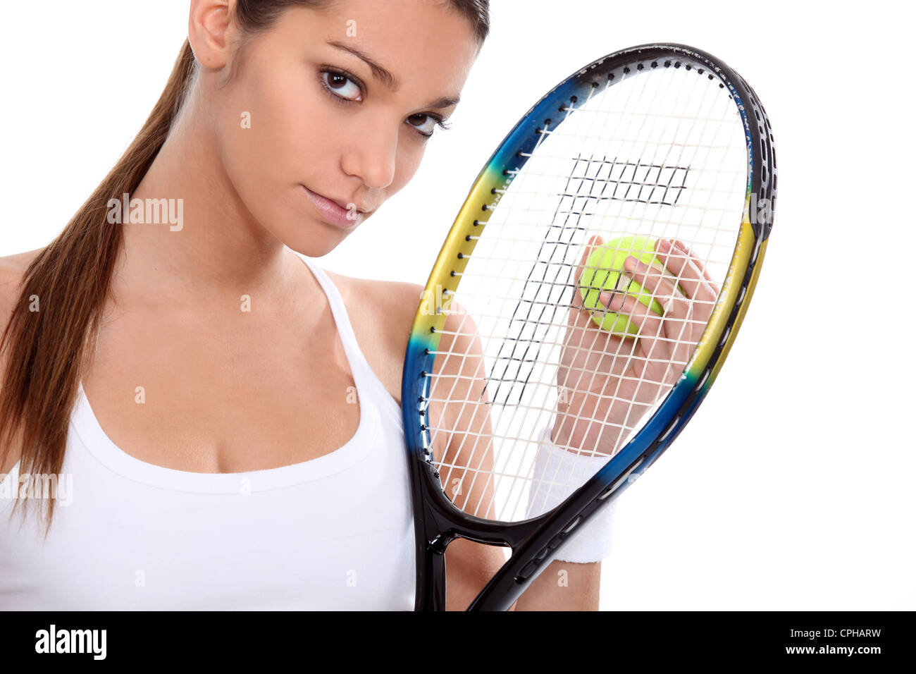 Woman with tennis racket Stock Photo - Alamy