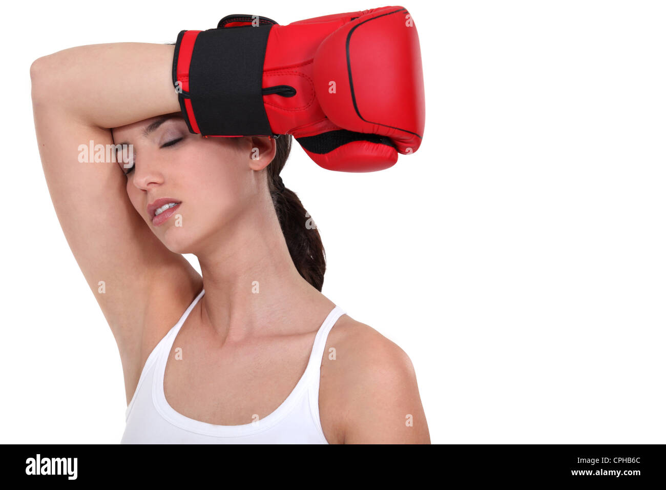 Exhausted female boxer Stock Photo - Alamy