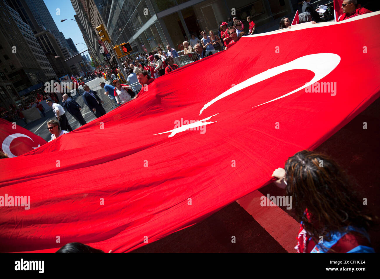 Turkish parade in New York city, Manhattan Turks with flags and ...