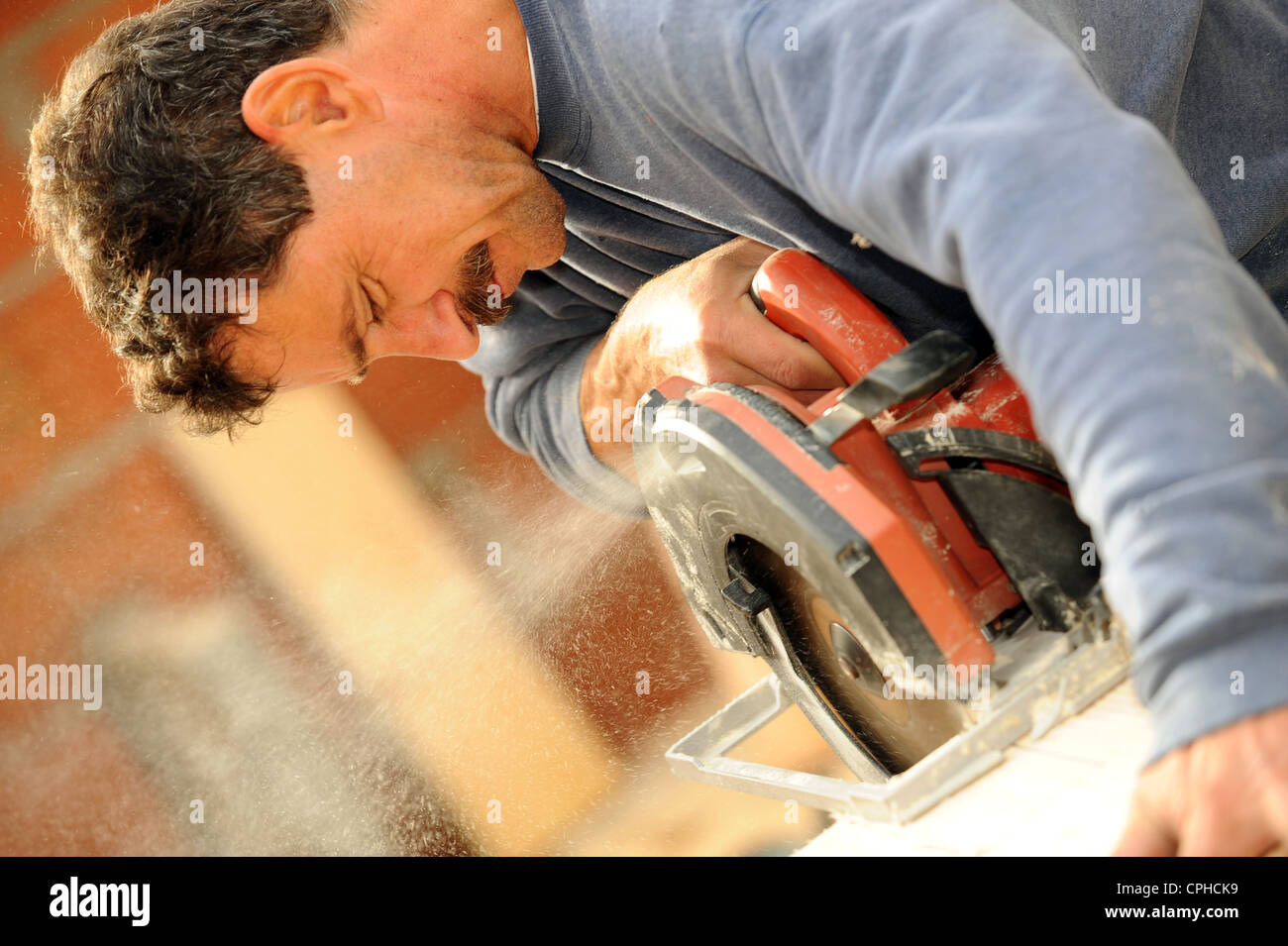 Man using chop saw hi-res stock photography and images - Alamy