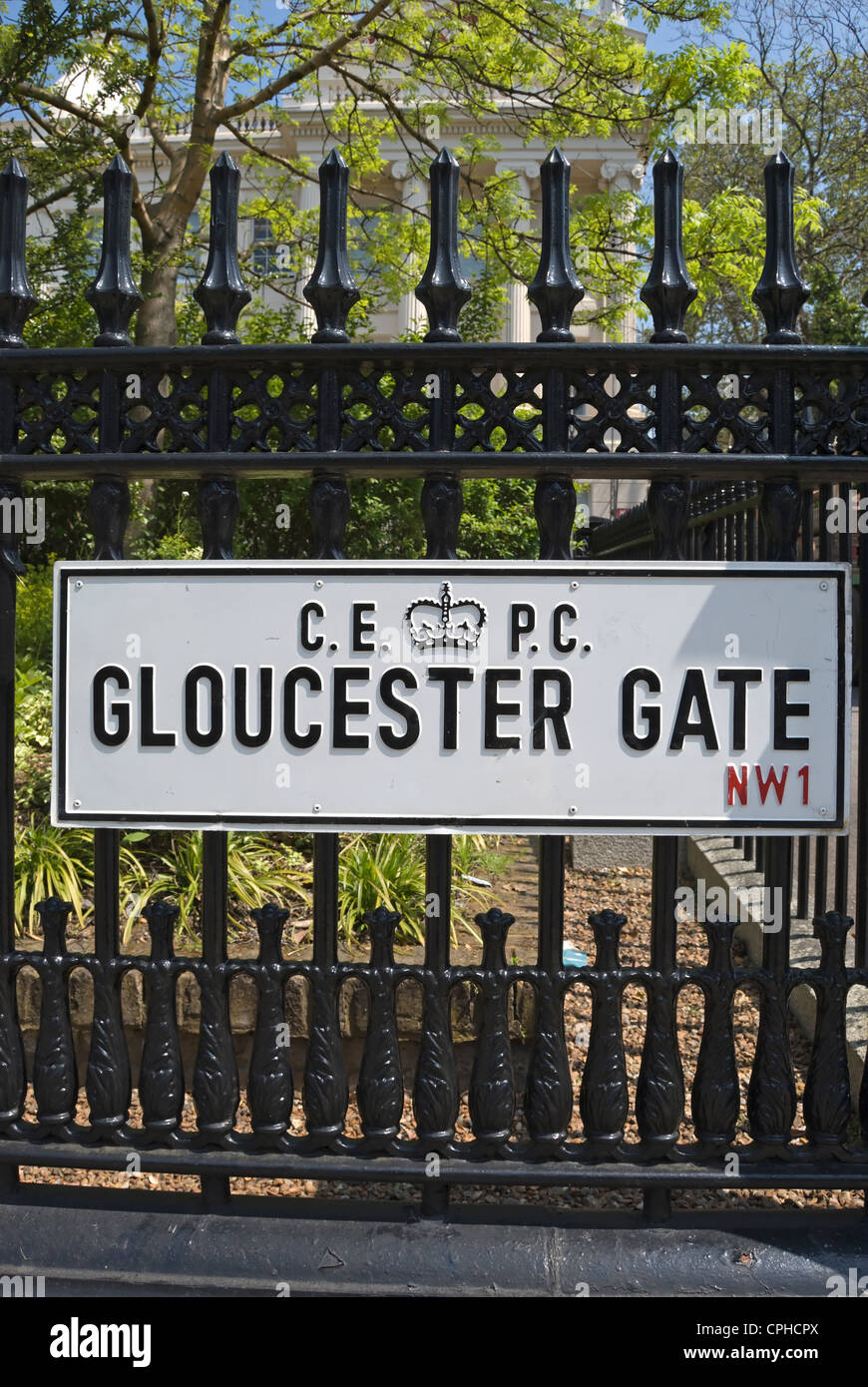 street name sign for gloucester gate, with crown estate paving ...