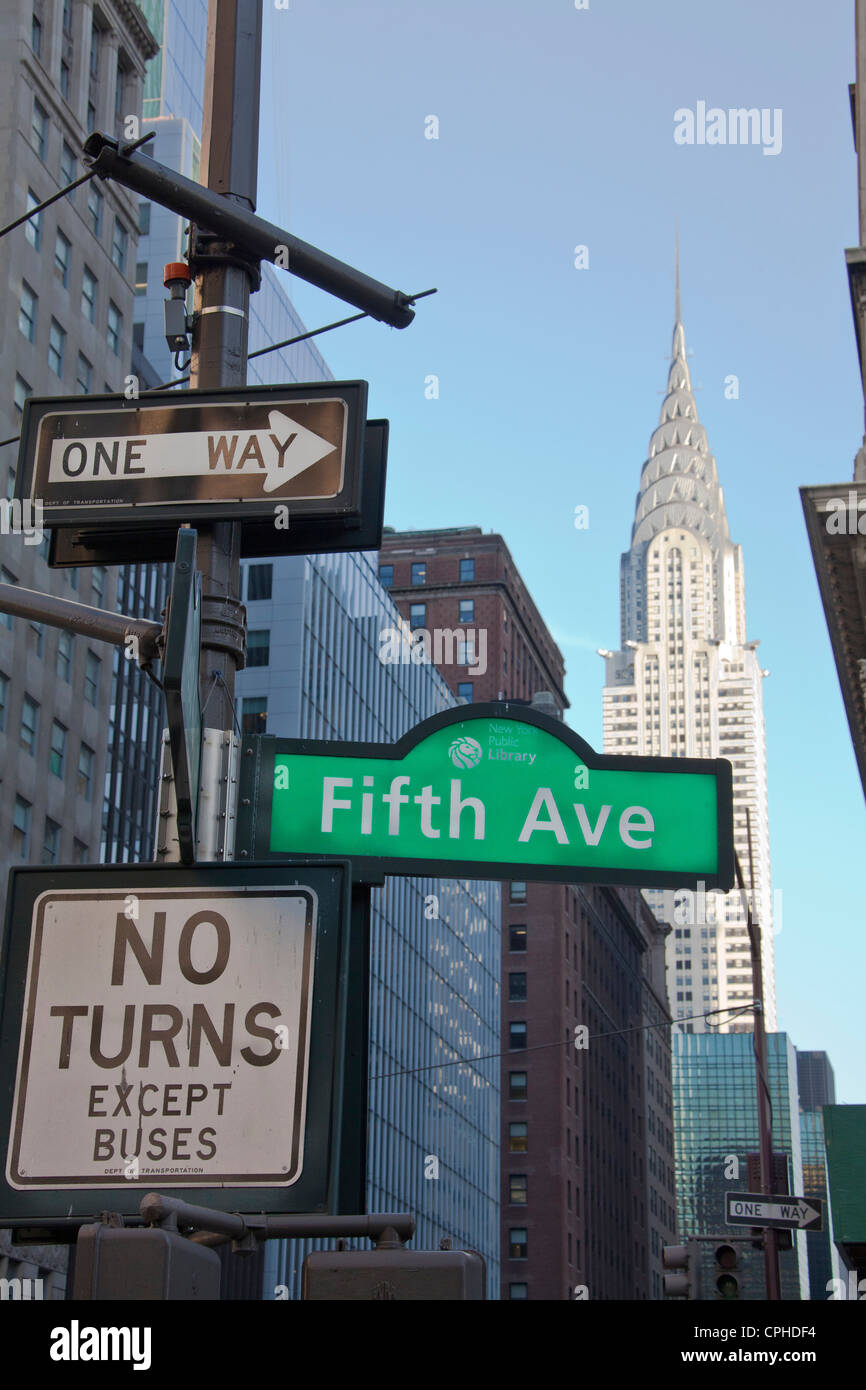 USA, United States, America, New York, Manhattan, street signs ...