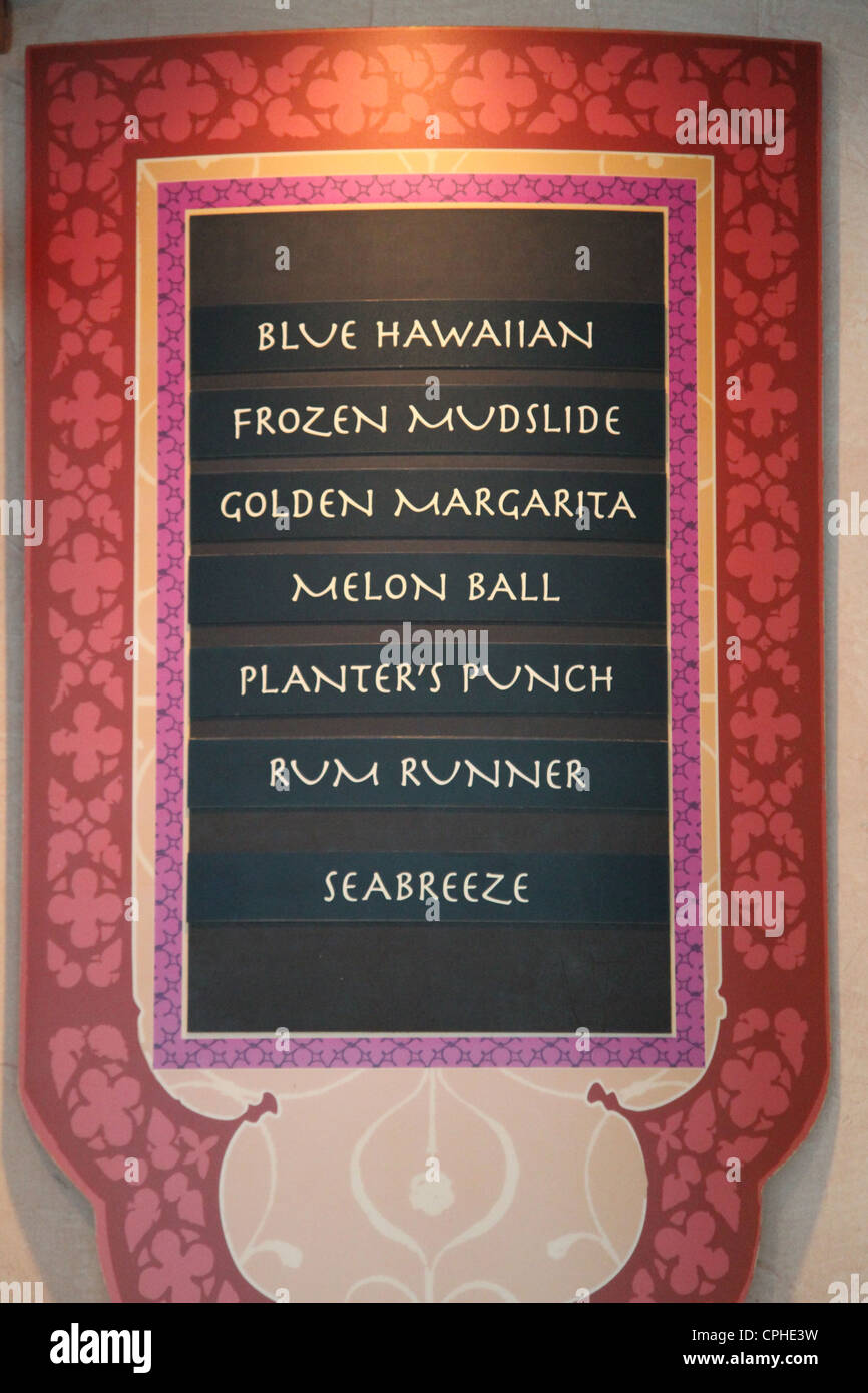 Menu of cocktails on the wall Stock Photo - Alamy