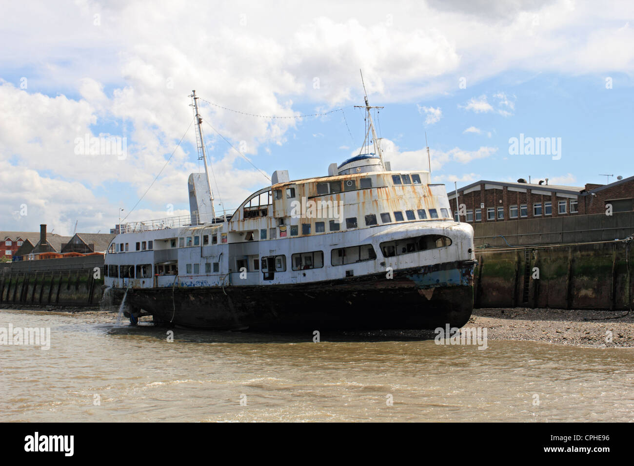 Old Mersey ferry Royal Iris moored near The Thames Barrier pier in ...