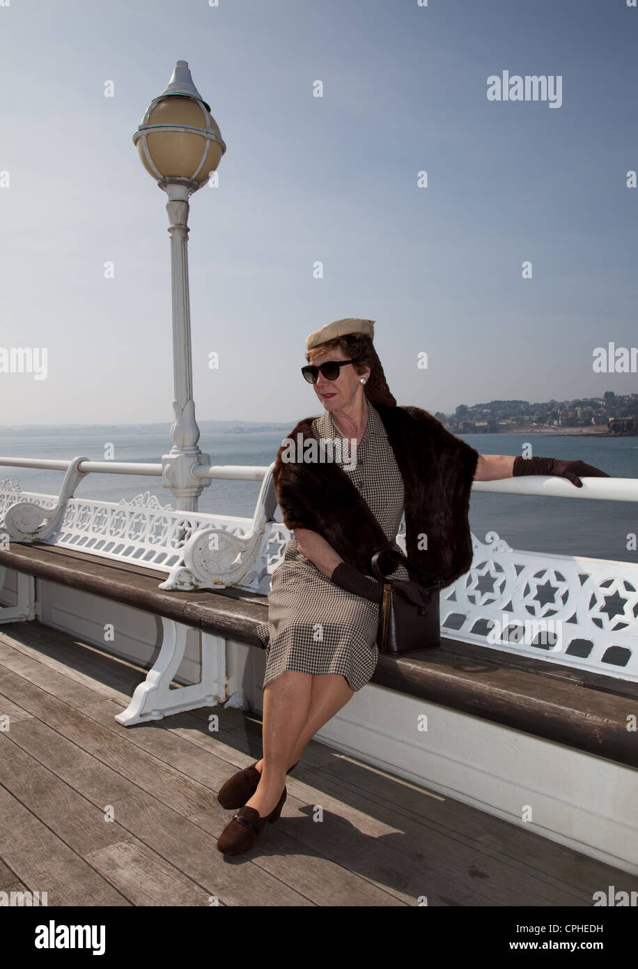 1940`s dressed woman on seafront location Stock Photo - Alamy