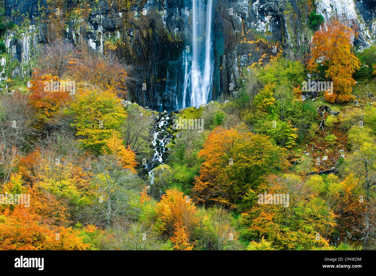 Waterfall in Ason river source. Collados del Ason Natural Park ...