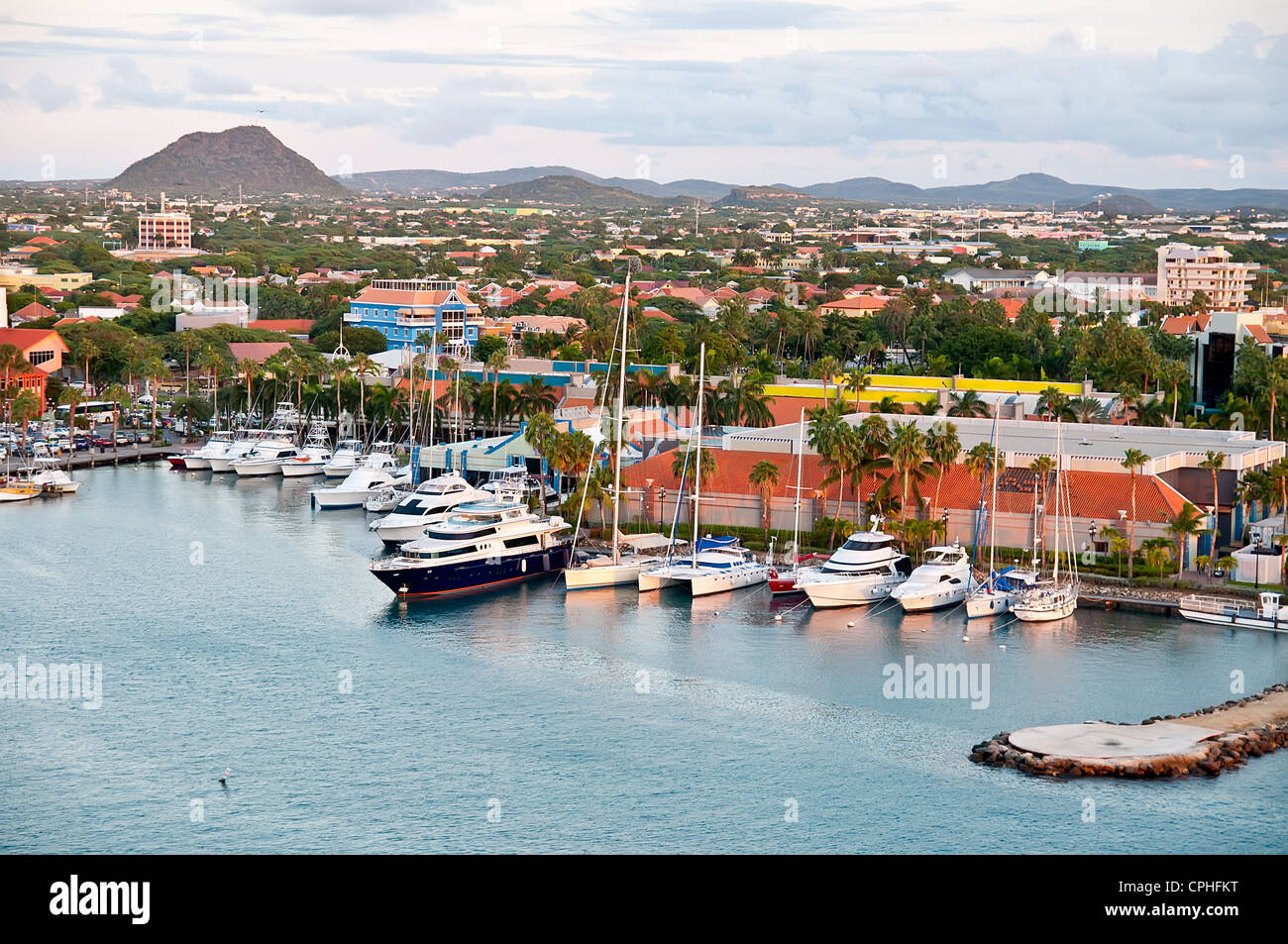 A view of the main harbor on Aruba looking inland. Dutch province named ...