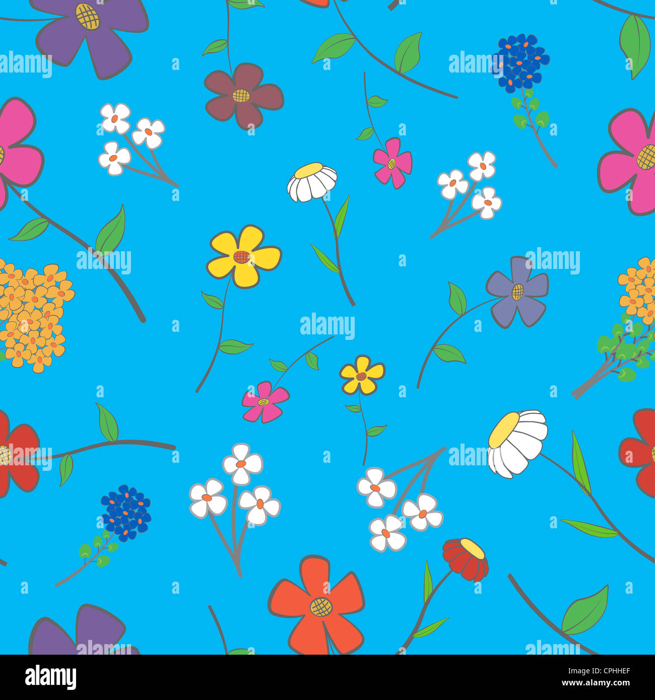 Background - blue floral seamless with a variety of flowers Stock Photo ...