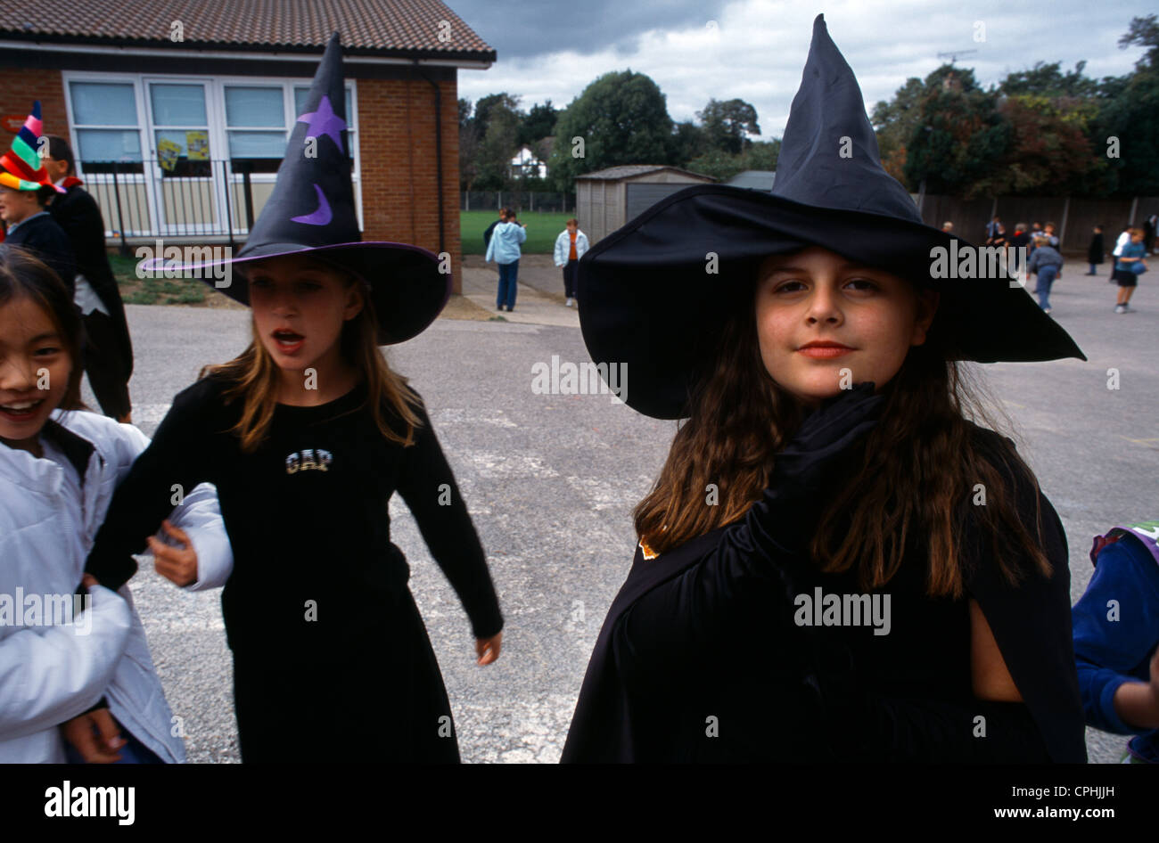 Girls Dressed Up As Witches On Book Day At Primary School Stock Photo ...