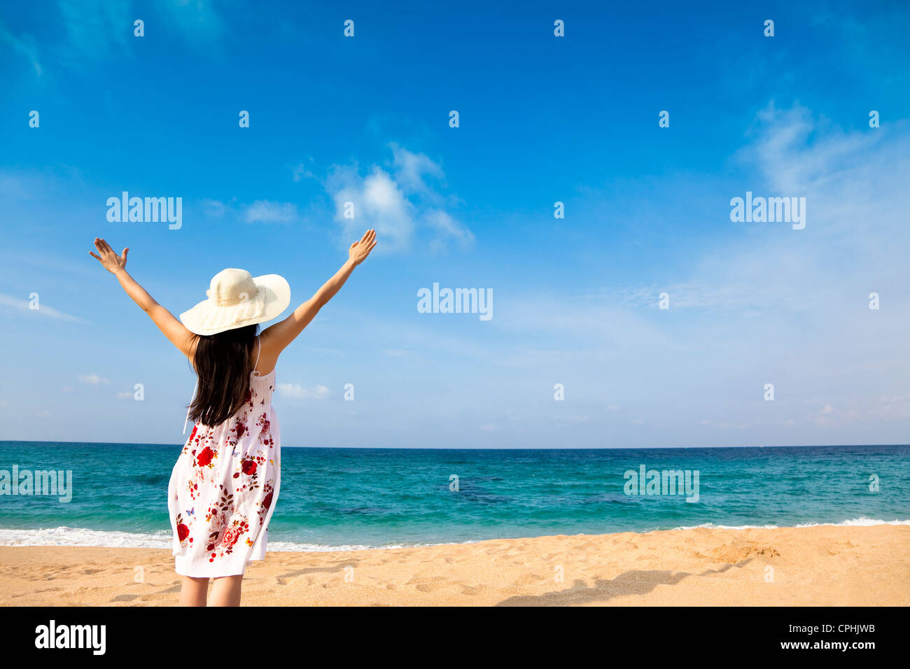 Woman beach young sunbathing paradise hi-res stock photography and ...