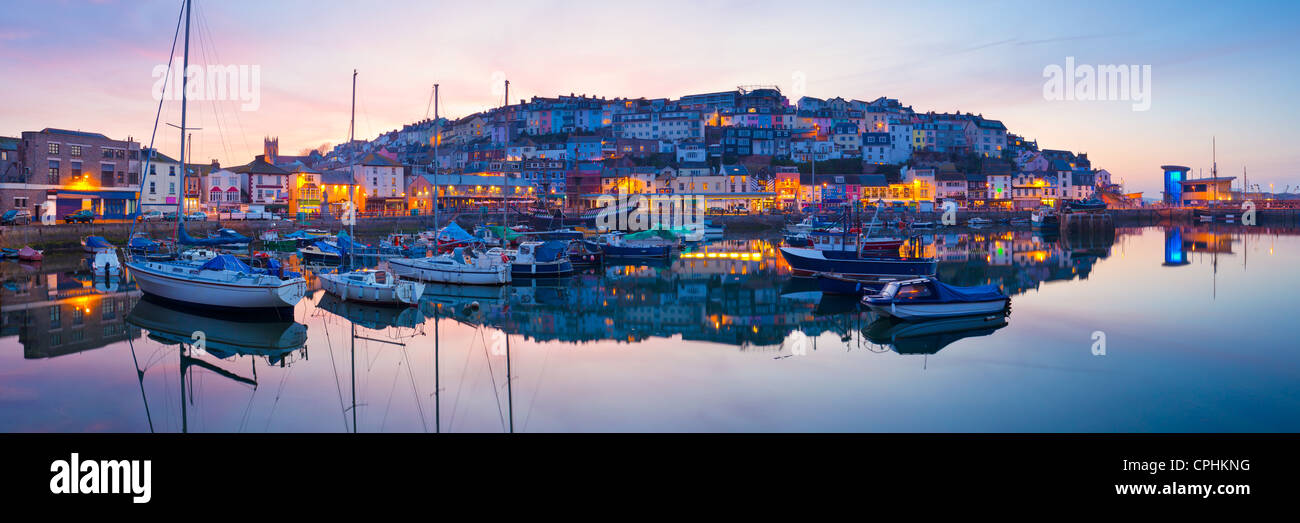 Panorama of Brixham Harbour at Sunset. Devon England UK Stock Photo - Alamy