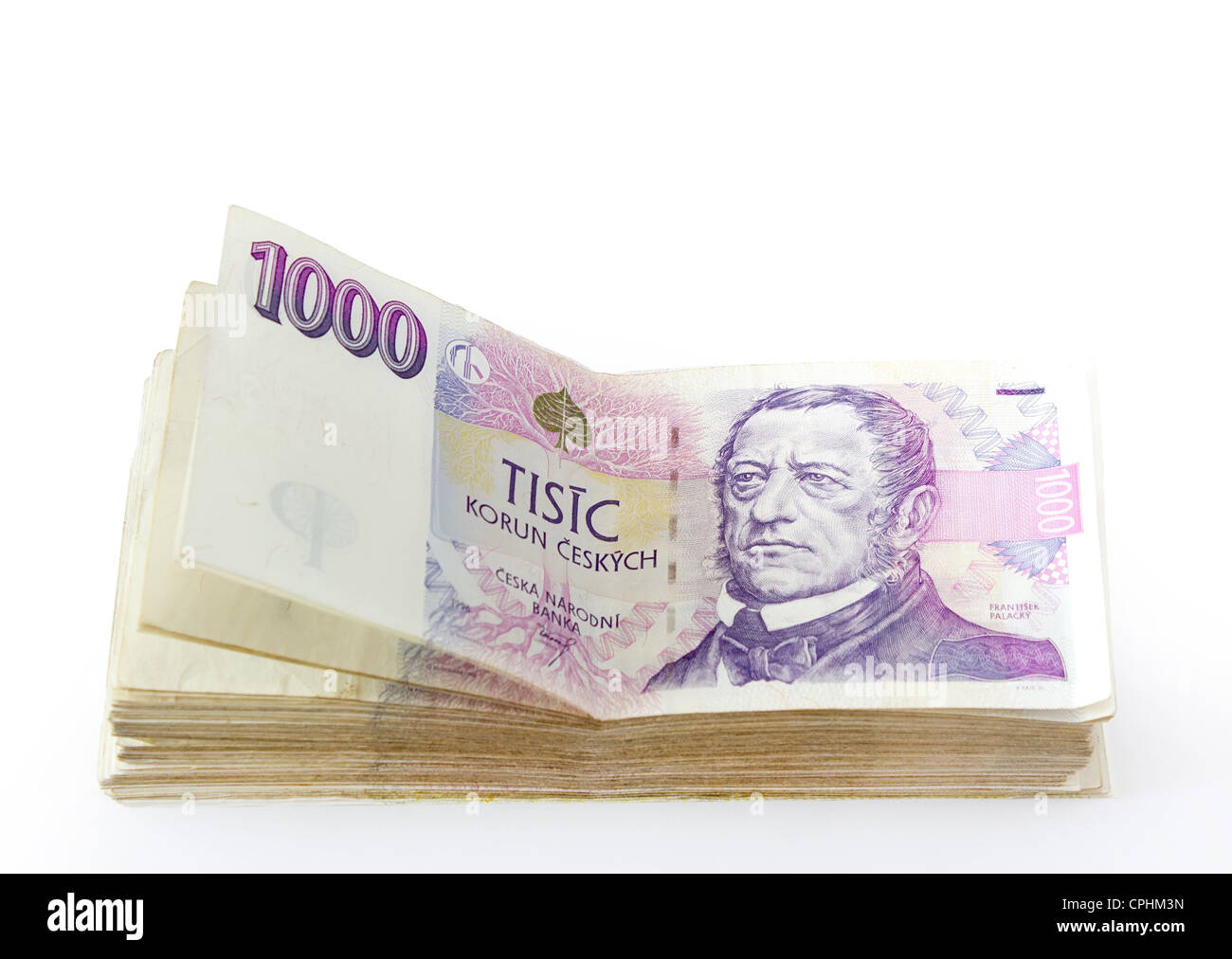 czech banknotes nominal value one and two thousand crowns on white ...