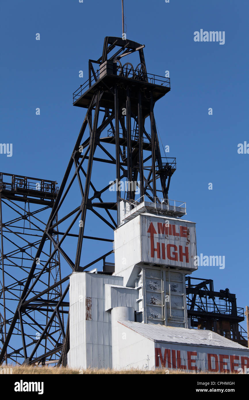 Mile High, Mile Deep, headframe of abandoned mine, Butte, Montana Stock ...