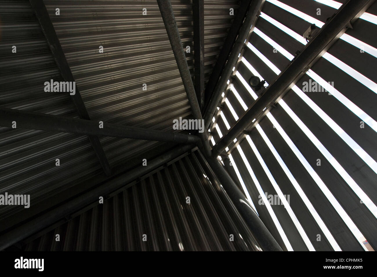 Inside view of the viewing platform at the top of the geometric metal ...