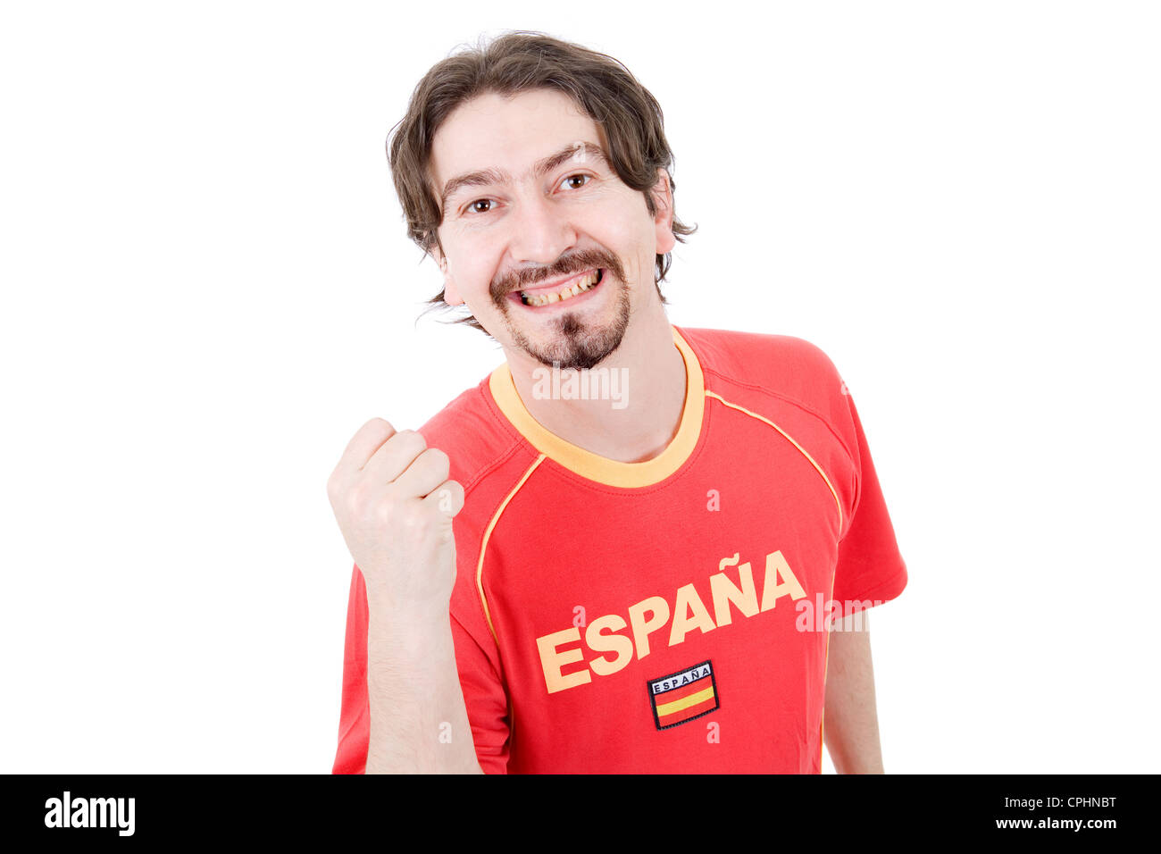 happy spanish man supporter, isolated on white Stock Photo - Alamy