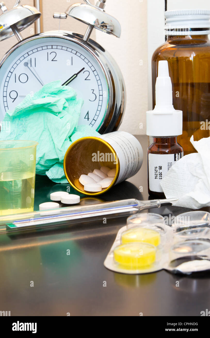 night table of flu patient Stock Photo - Alamy
