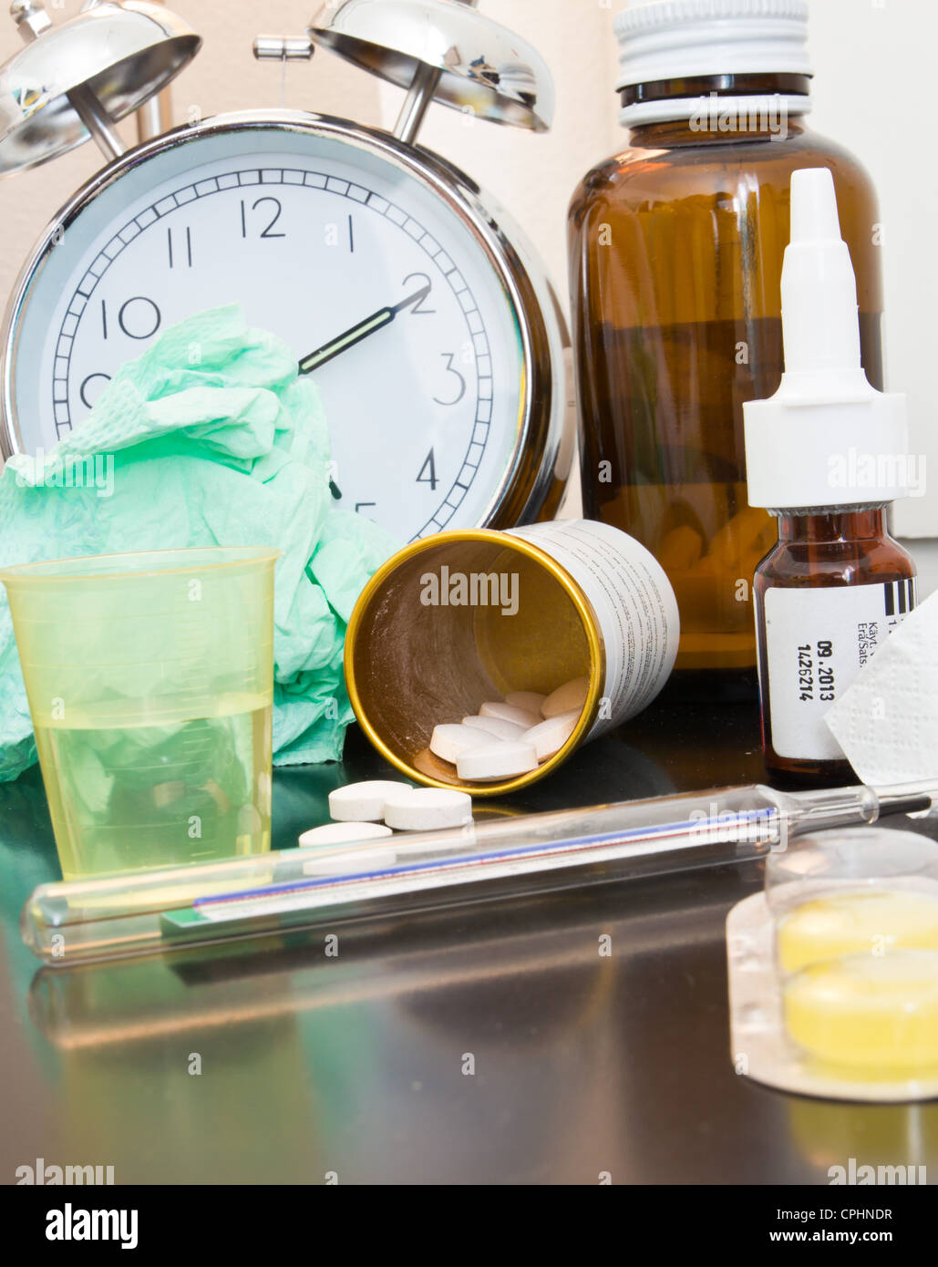 night table of flu patient Stock Photo - Alamy