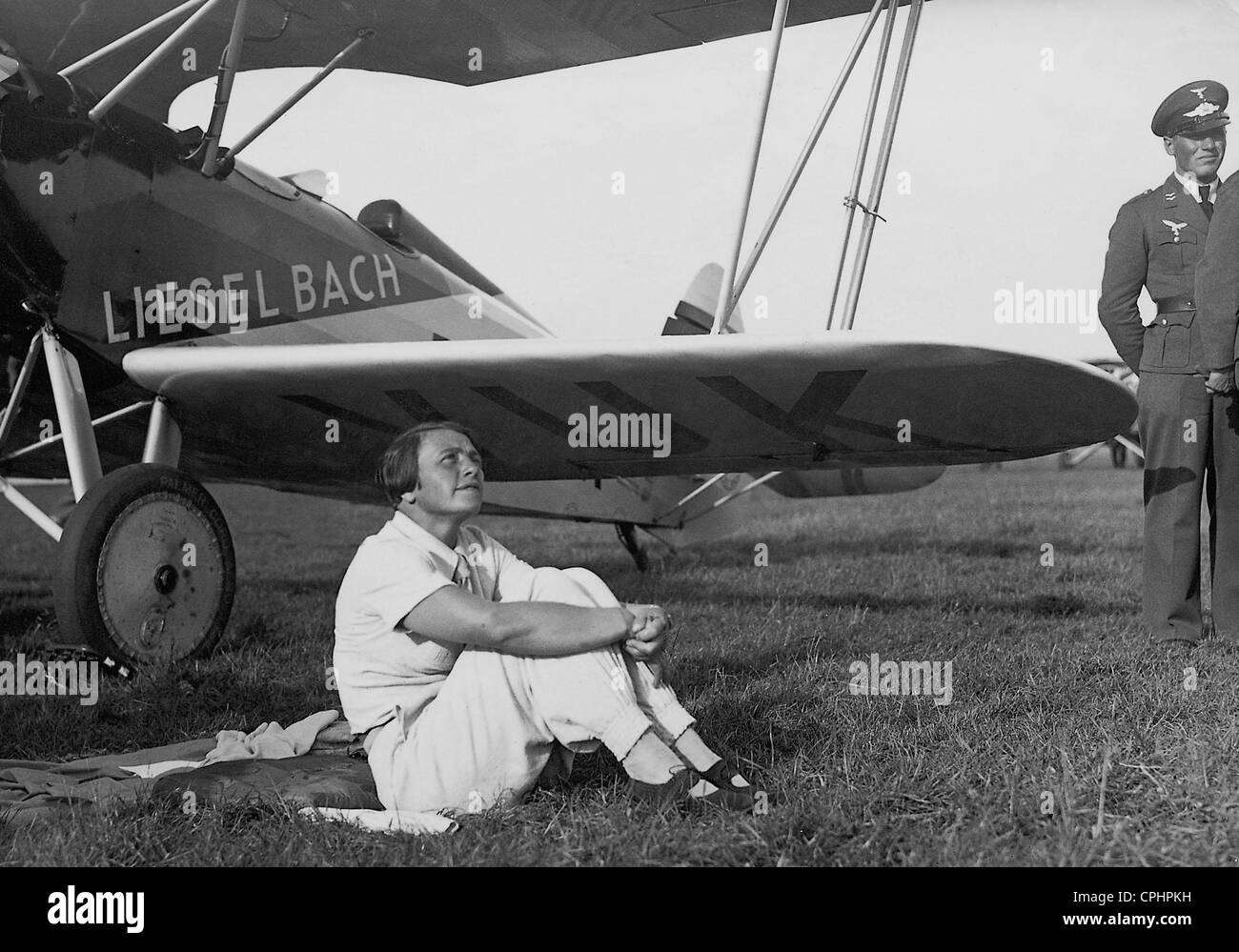 Liesel Bach in front of her airplane, 1936 Stock Photo - Alamy